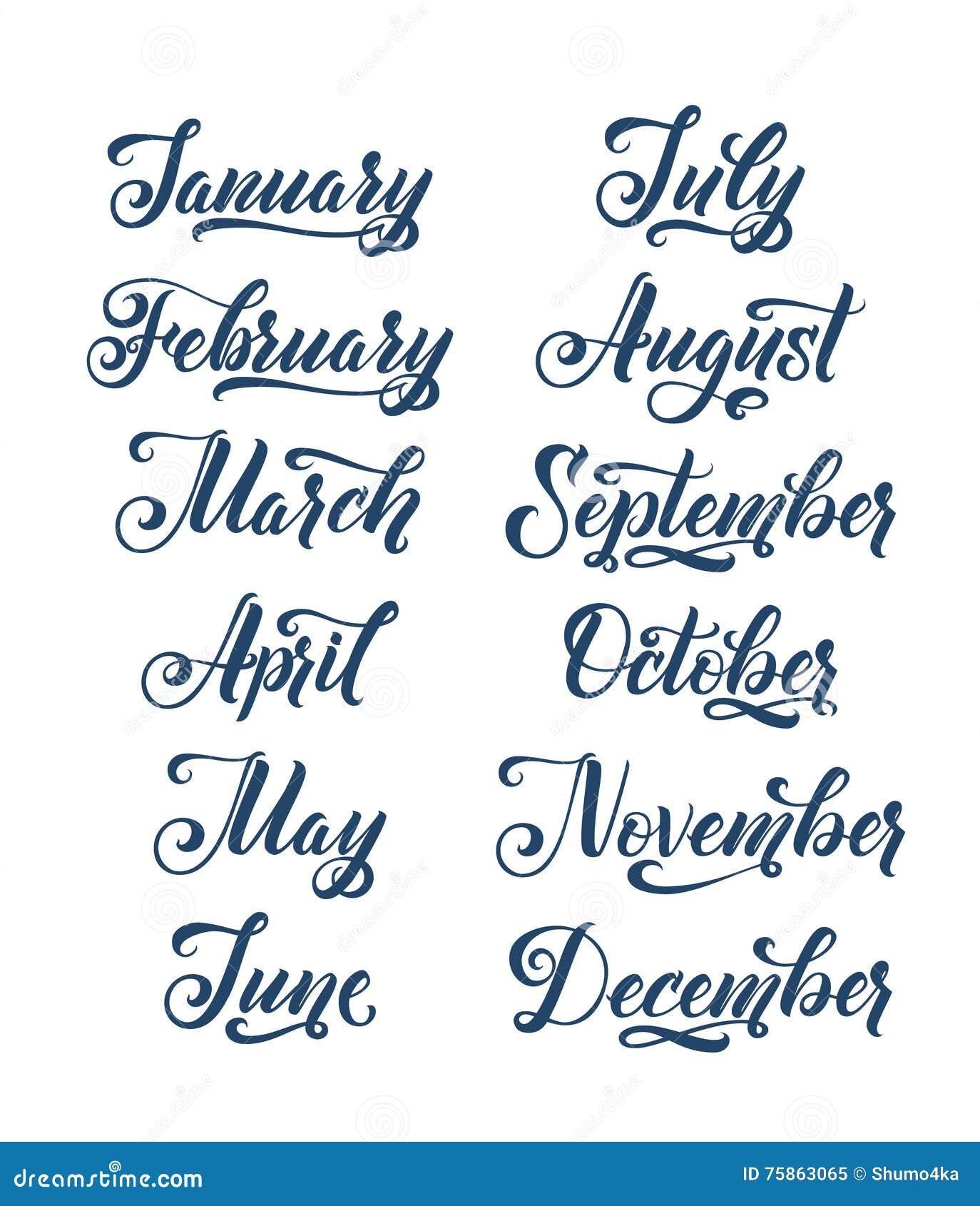 Calligraphy Months of the Year Set. Make Your Own Calendar. Stock ...