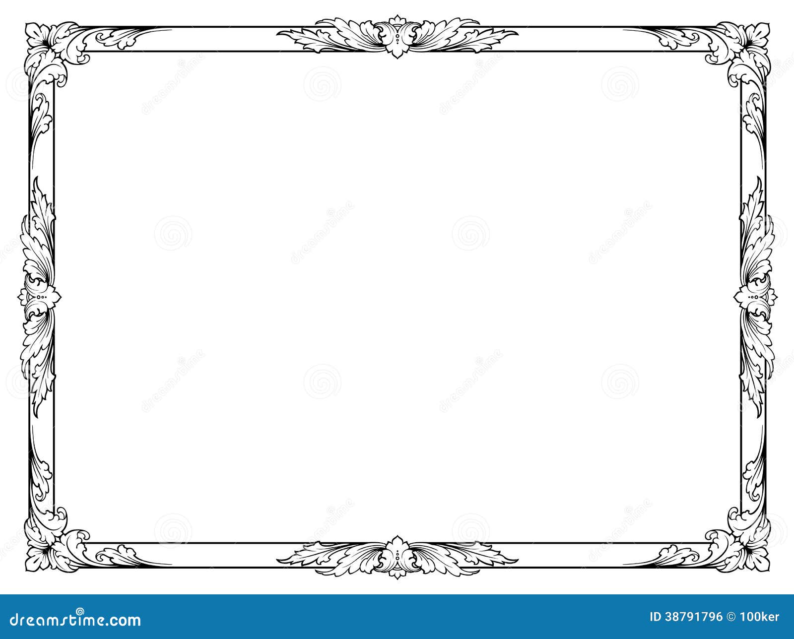 Calligraphy Penmanship Curly Baroque Frame Black Cartoon Vector ...