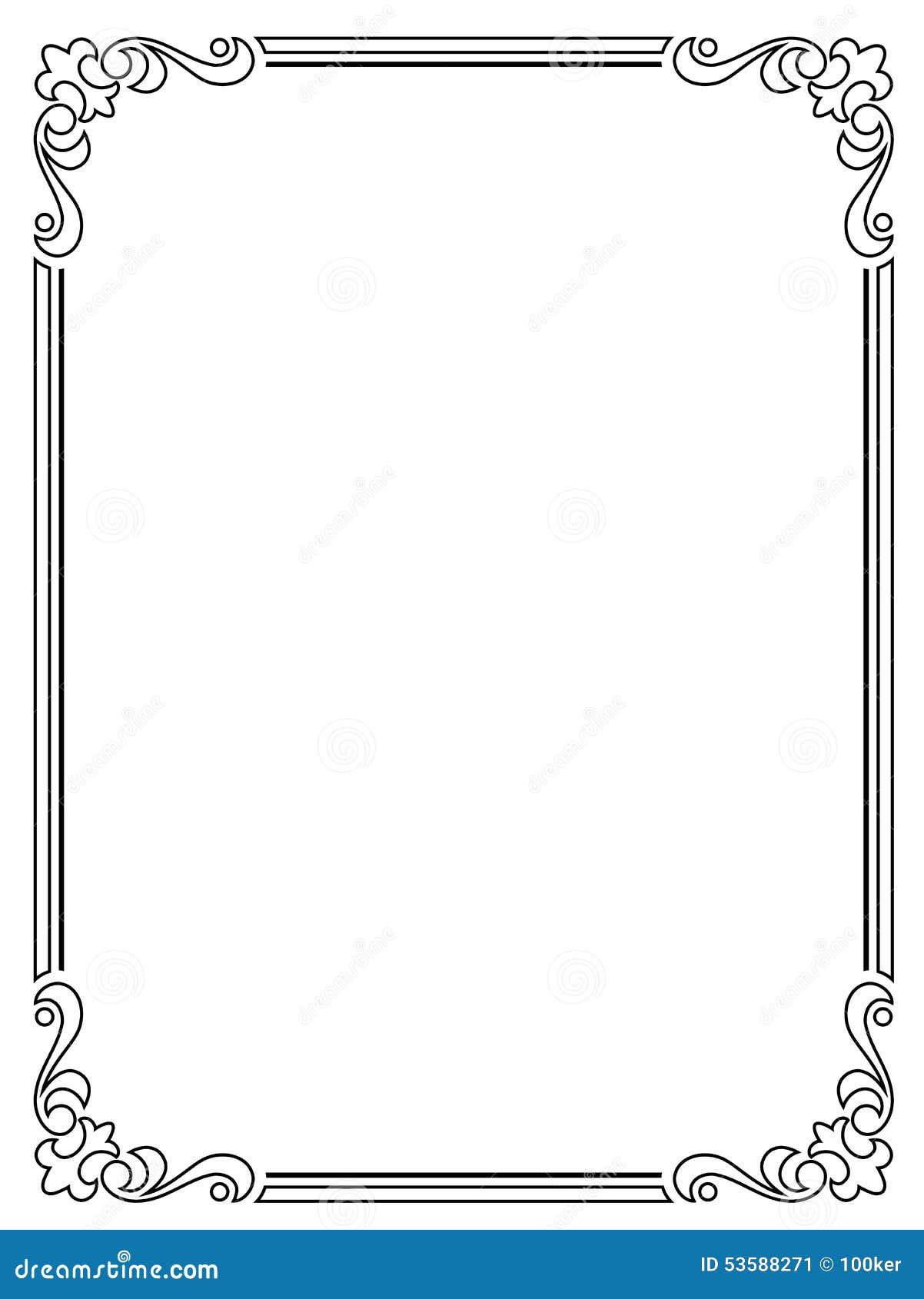 Calligraphy Penmanship Curly Baroque Frame Black Cartoon Vector ...