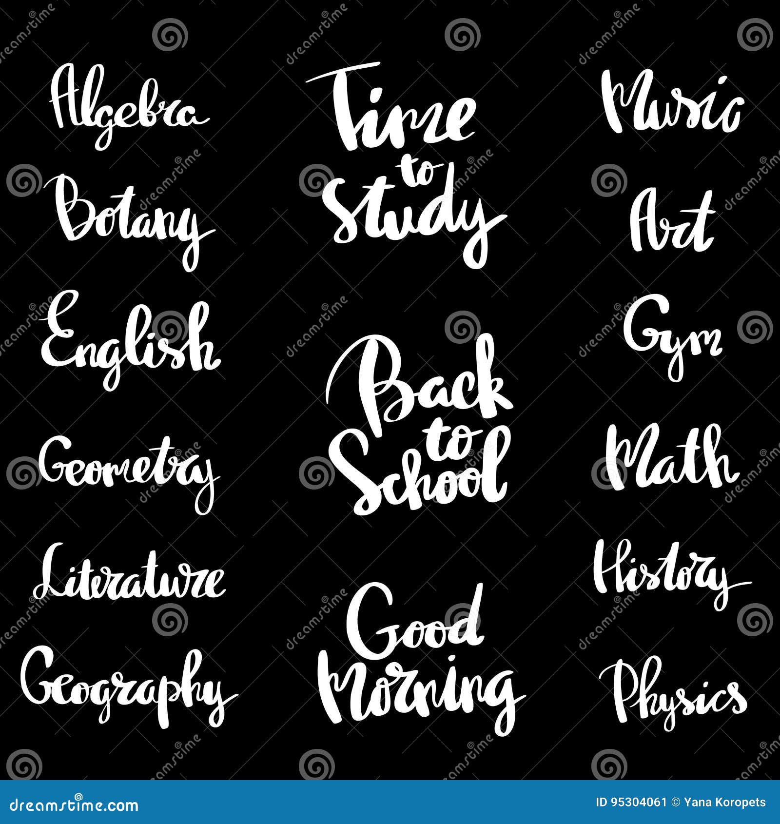 Calligraphy School Subjects Physics Art and Others Stock Vector ...