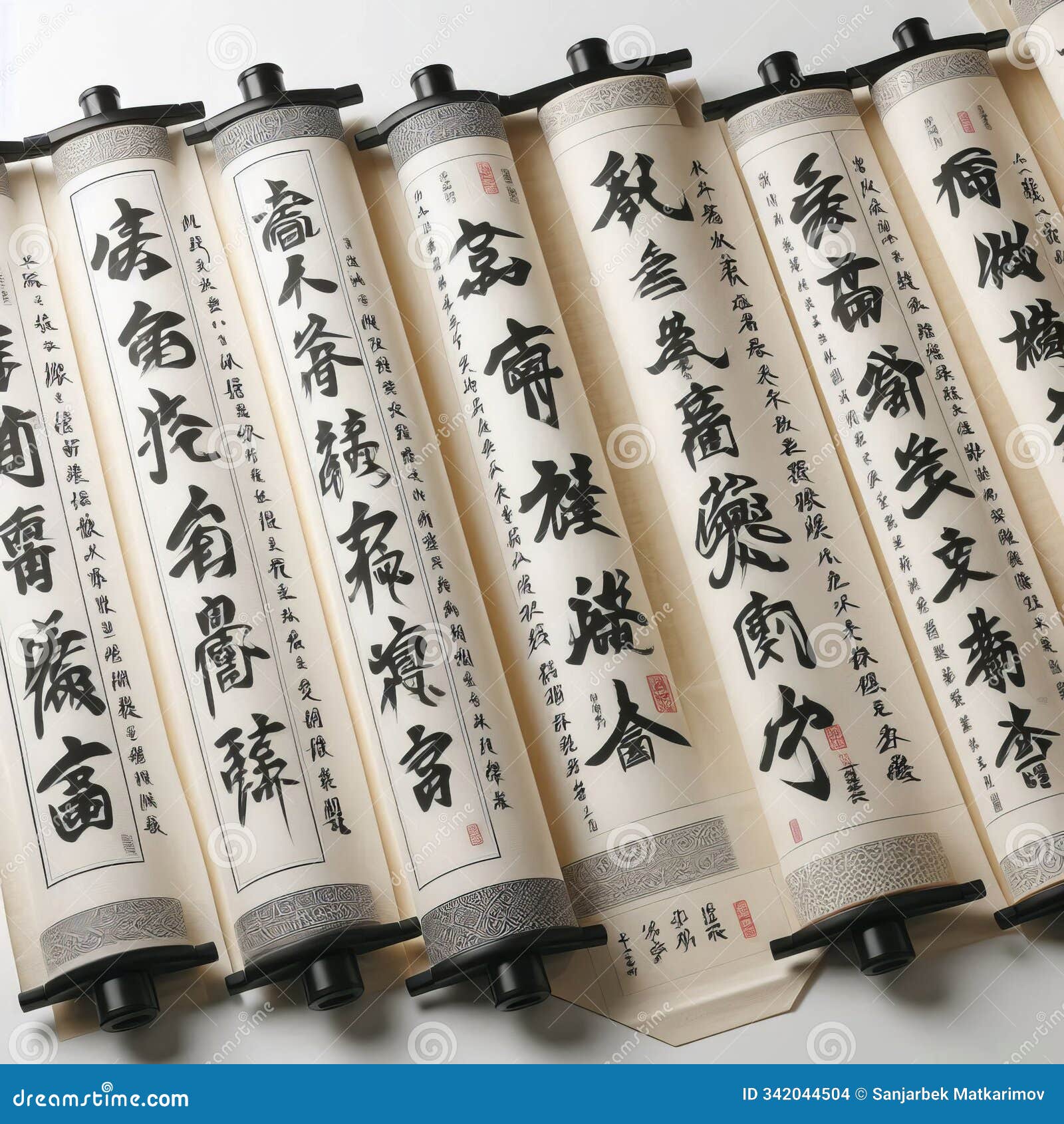 Calligraphy Scrolls with Famous Proverbs Several Scrolls Display Stock ...