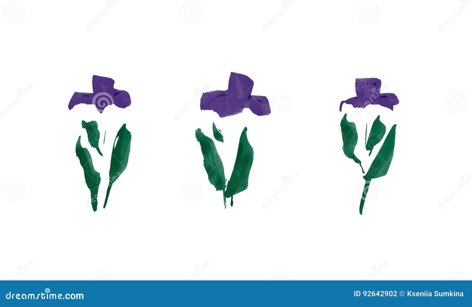 Calligraphy Simple Iris Flowers with Rough Texture Isolated on White ...