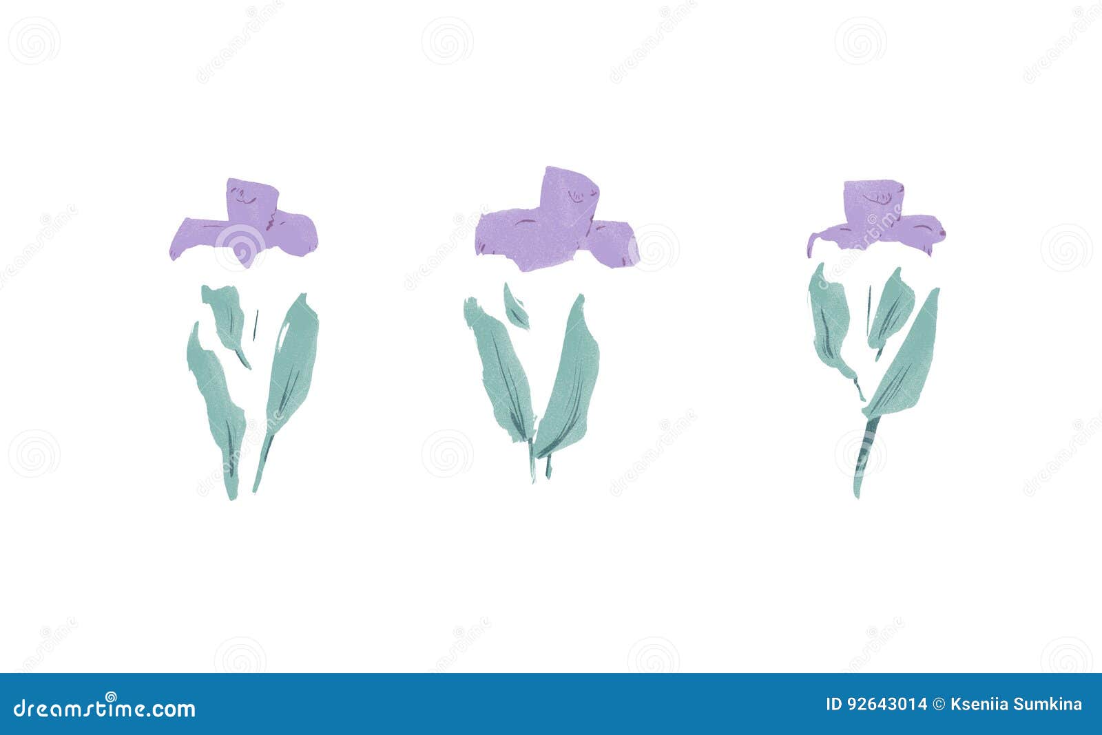 Calligraphy Simple Iris Flowers with Rough Texture Isolated on White ...