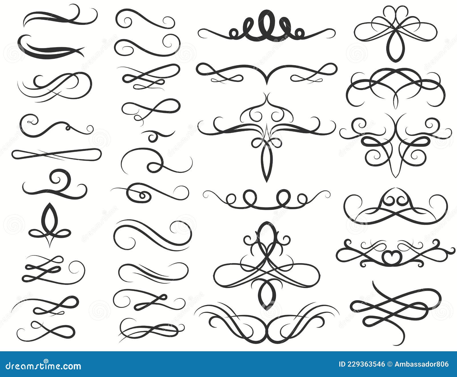 Swirly Line Curl Patterns Isolated On White Background Vector F
