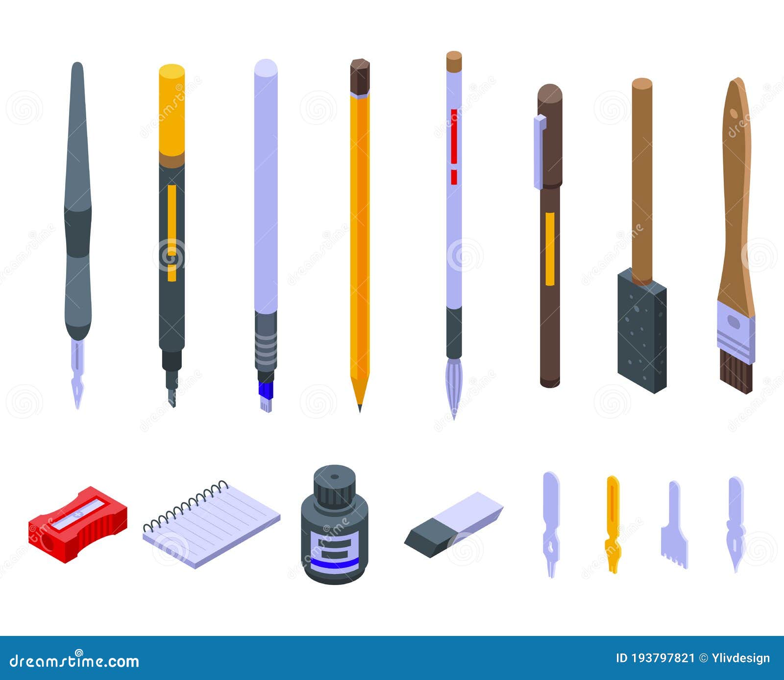 Calligraphy Tools Icons Set, Isometric Style Stock Vector ...