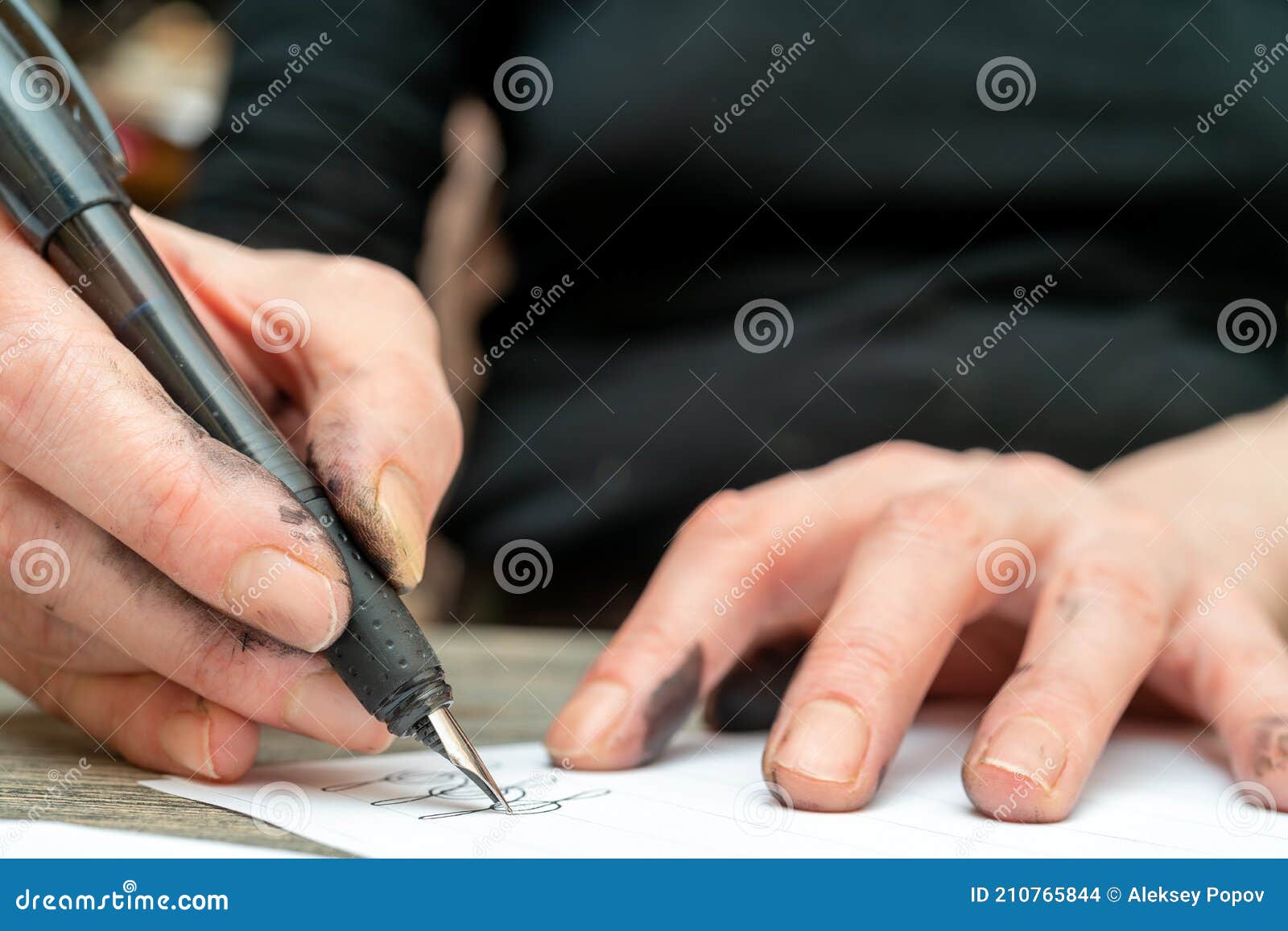 Fountain Pen in Ink-stained Hands Stock Photo - Image of meeting ...