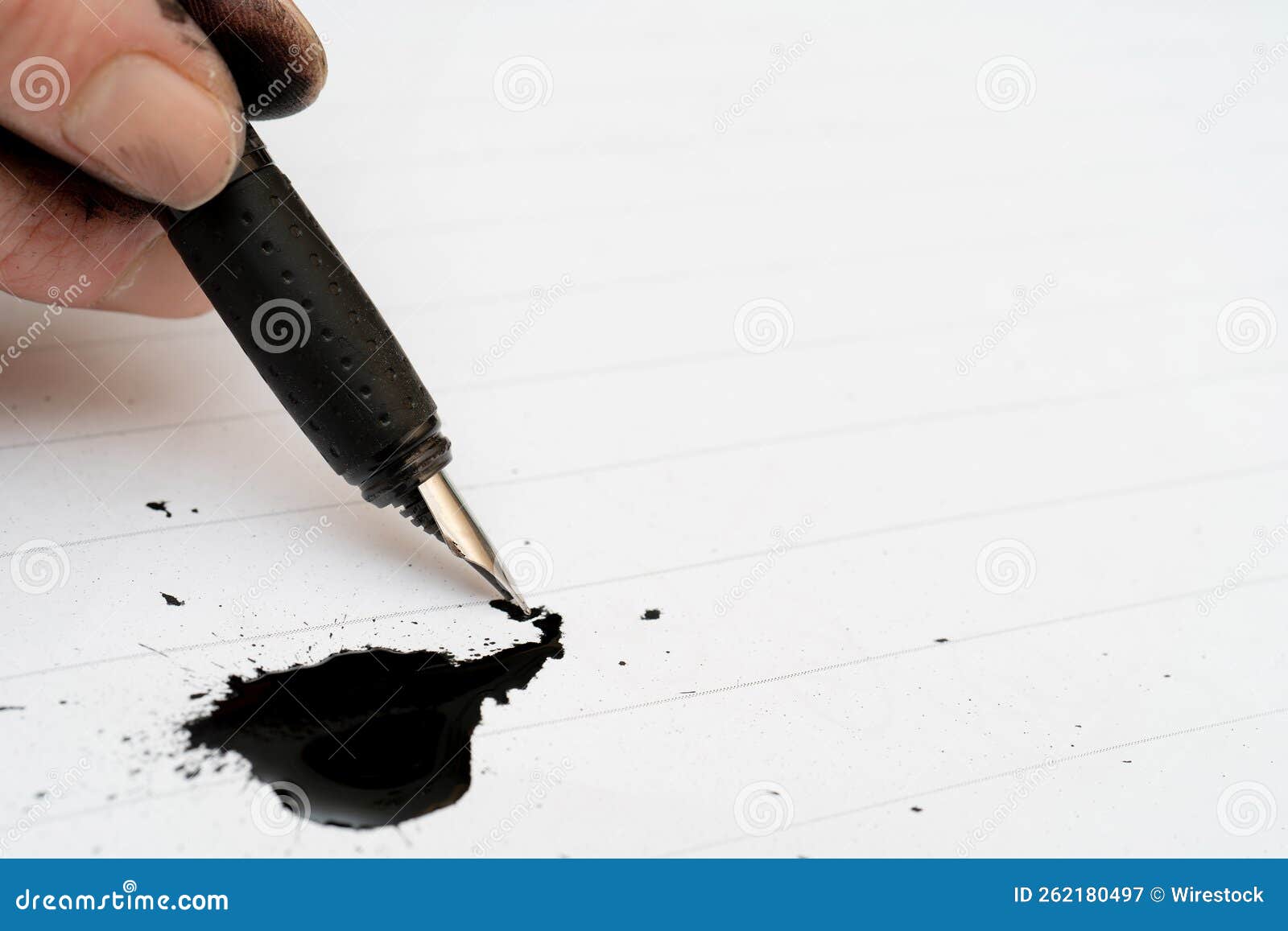 Calligraphy Training. Fountain Pen in Ink-stained Hands Stock Image ...