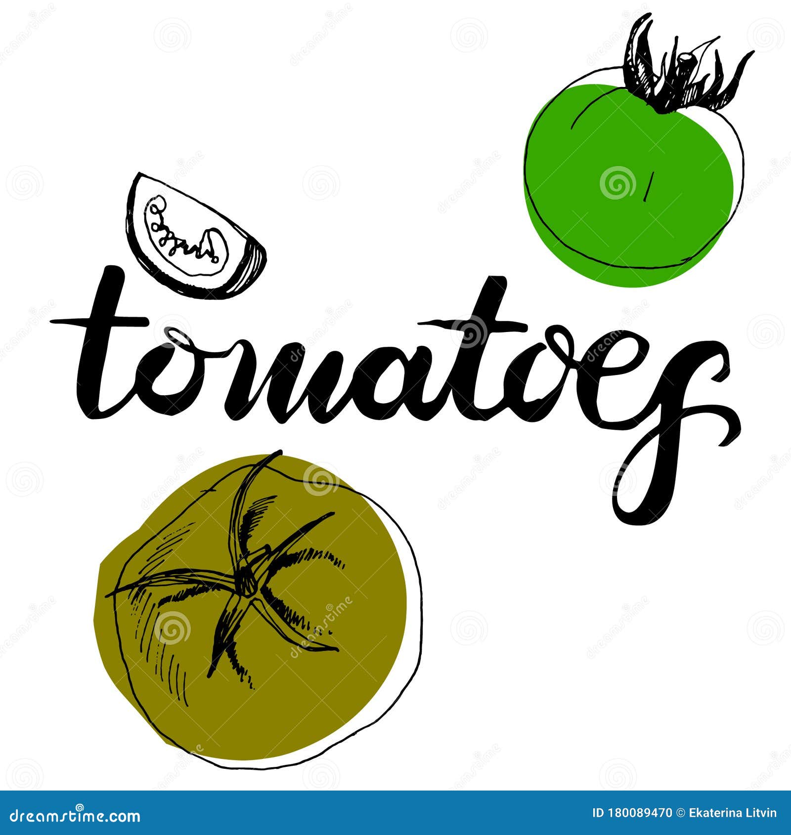 Calligraphy word tomatoes stock vector. Illustration of cherry - 180089470