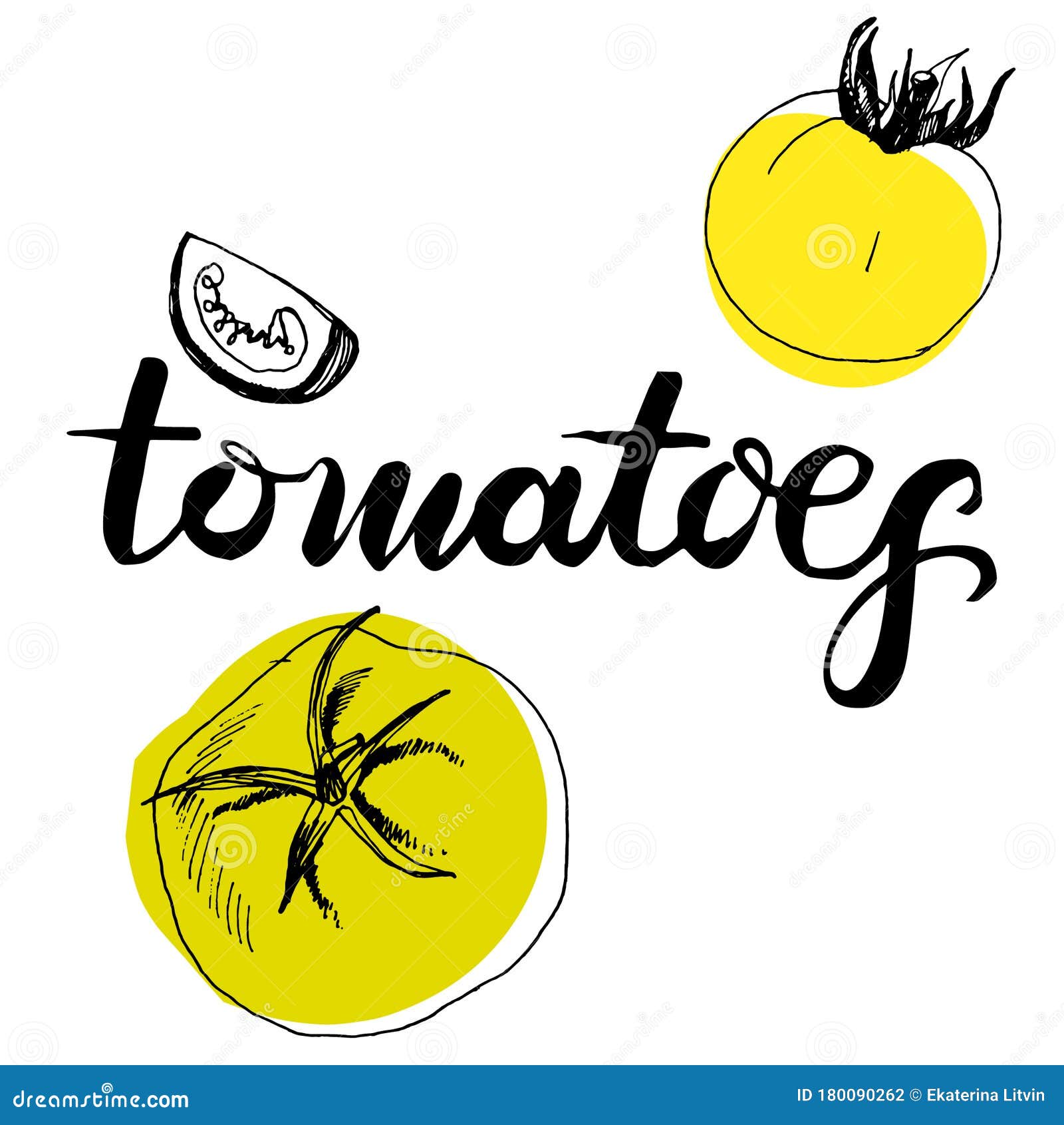Calligraphy word tomatoes stock vector. Illustration of menu - 180090262