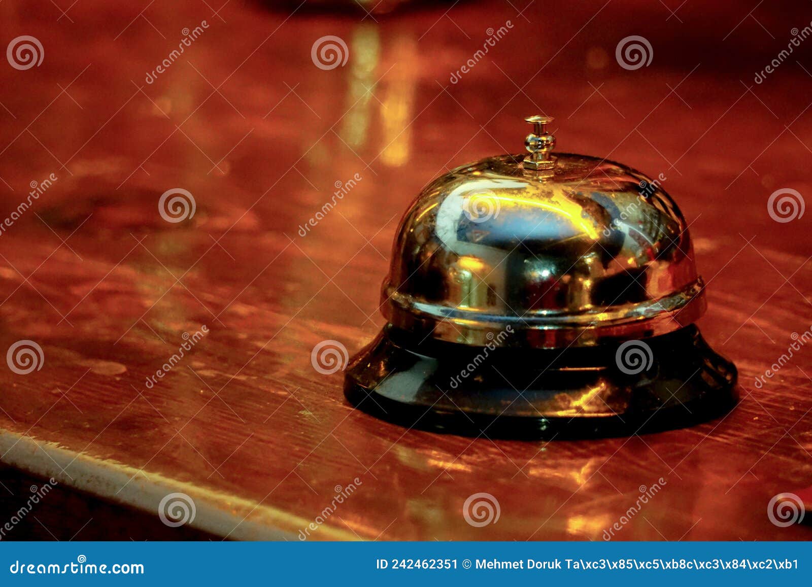 Calling Bell on Wooden Table Close Up View Stock Image - Image of ...