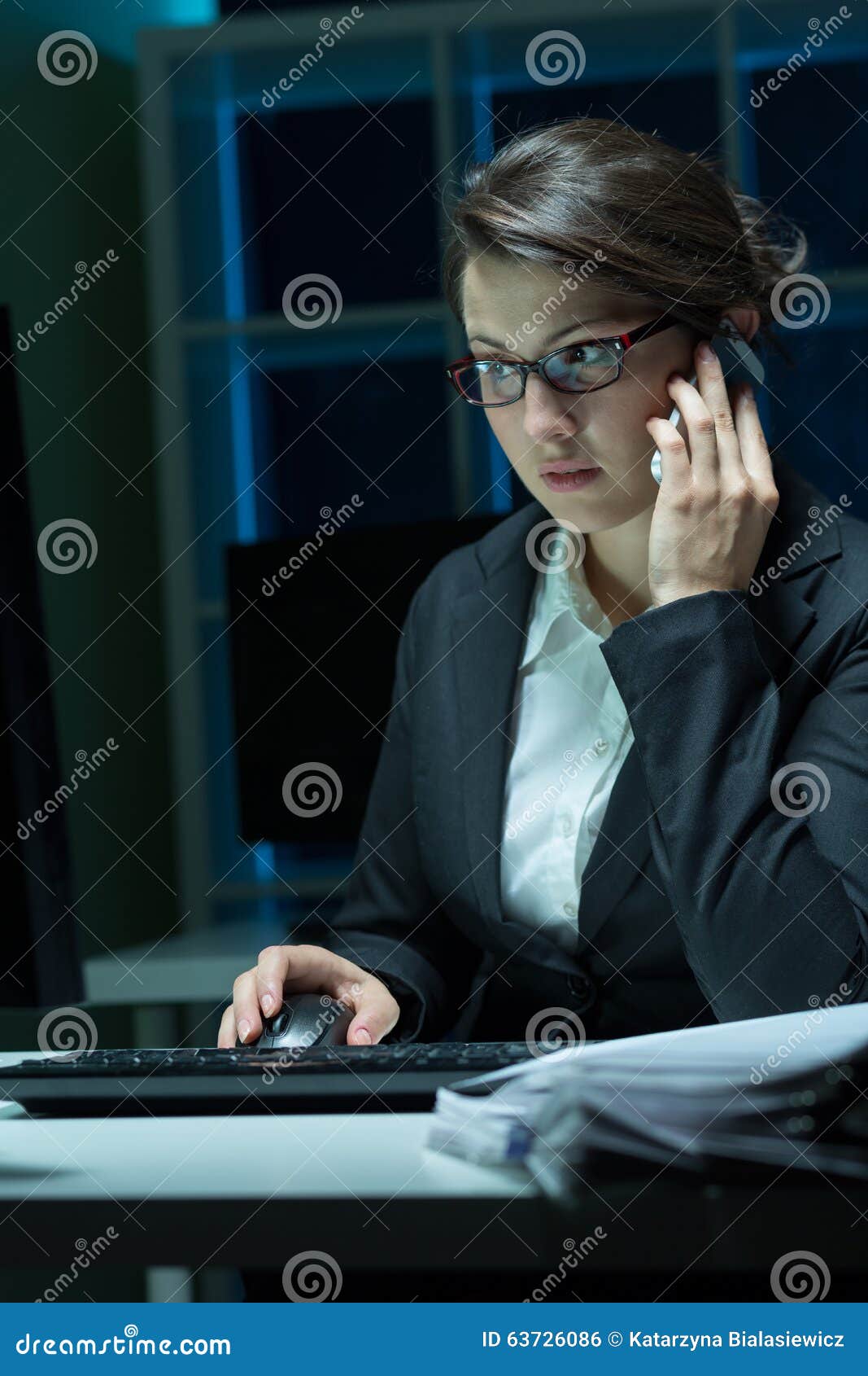 Calling the boss stock photo. Image of businesswoman - 63726086
