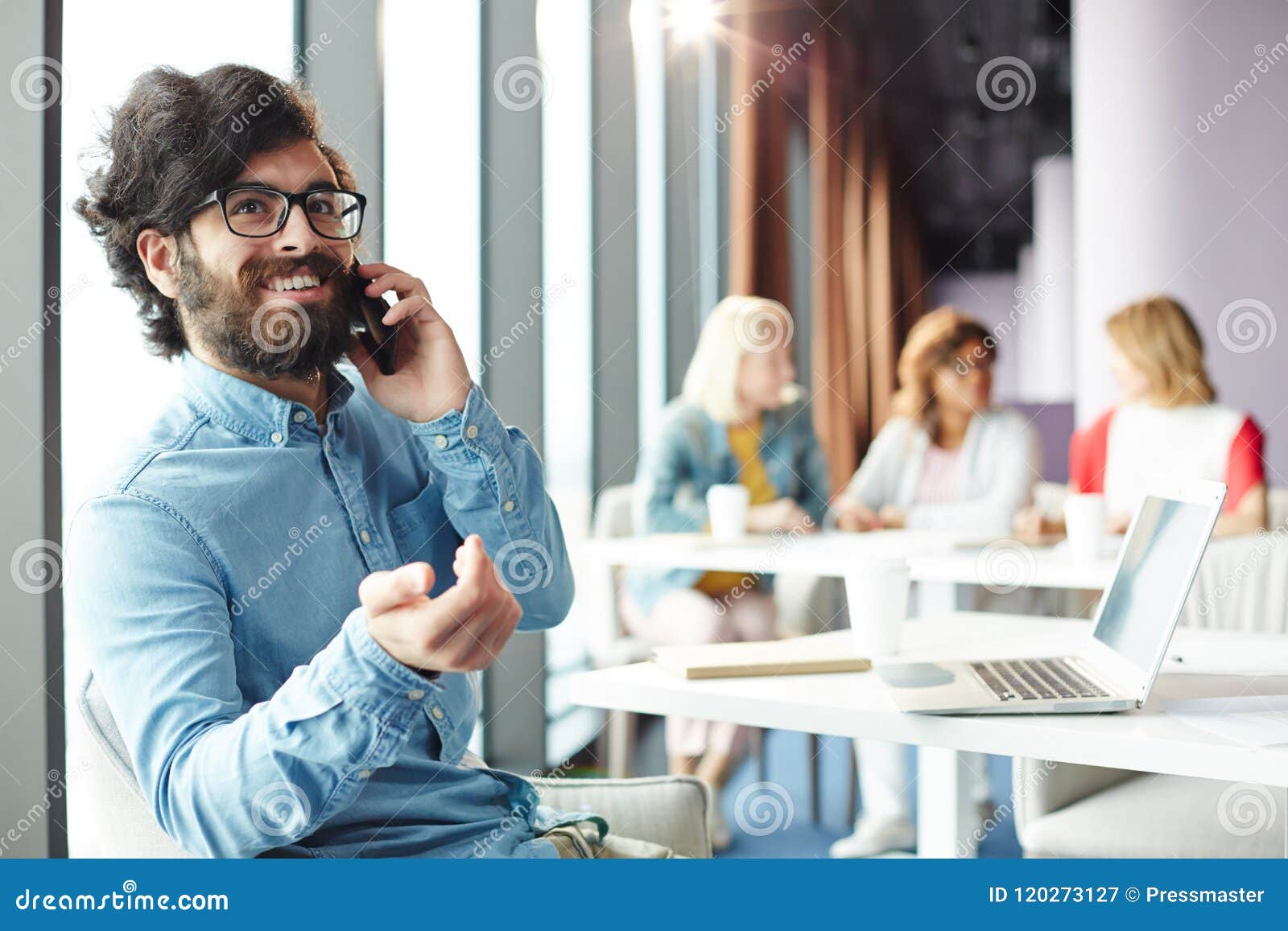 Calling client in office stock image. Image of laptop - 120273127