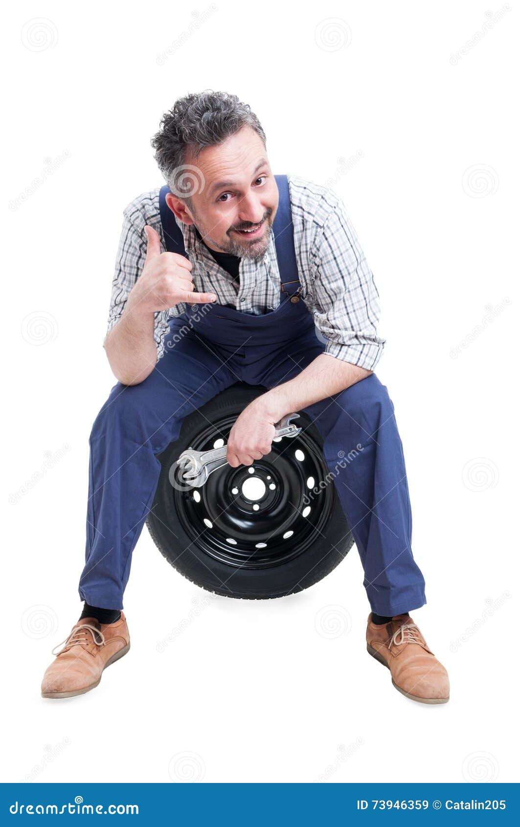 Mechanic With Spanner. Wrench Tool Fixing Tightening Details. Fix Car ...