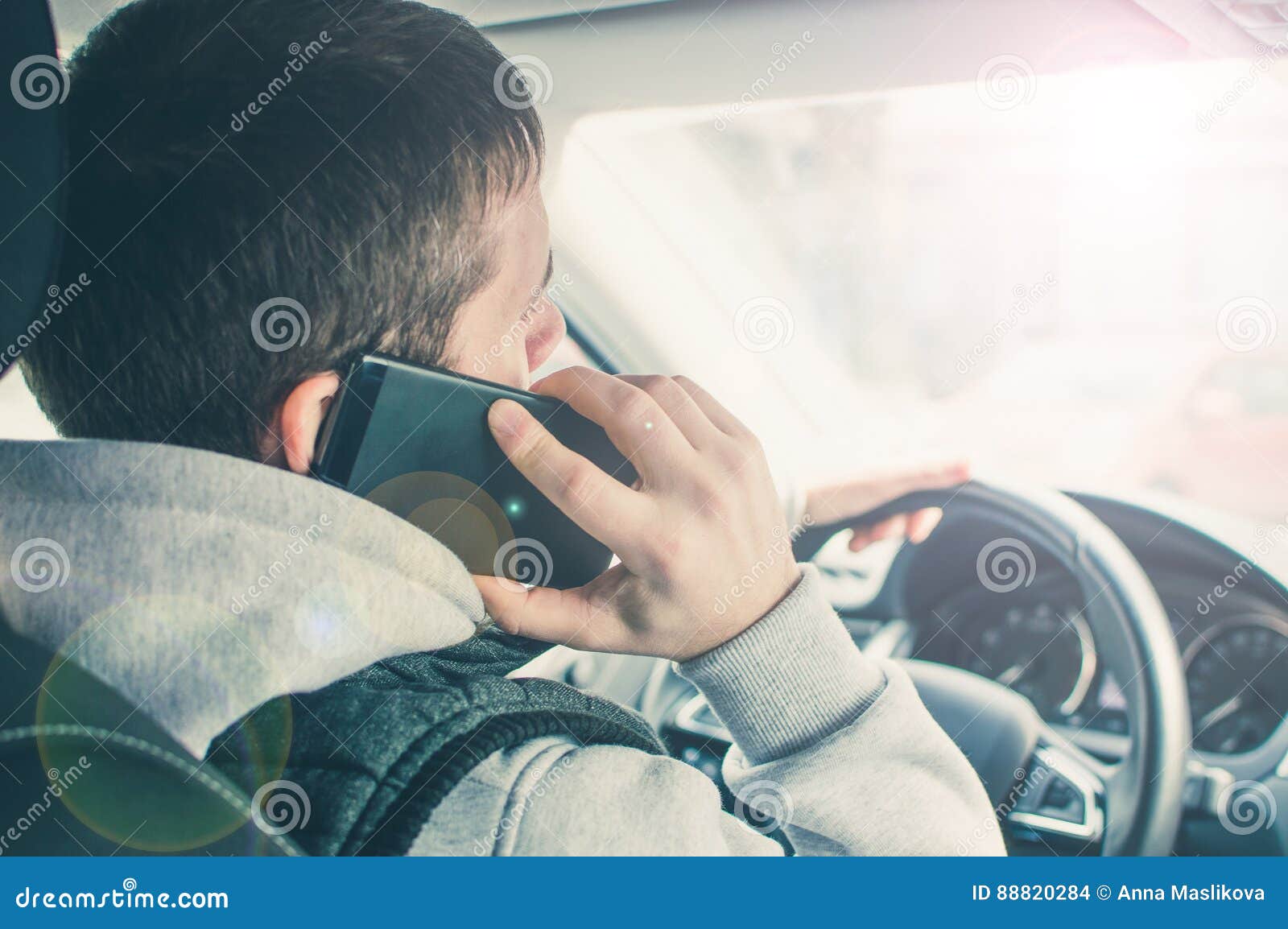 Calling by Driving. Risky Driver Using Phone while Driving Stock Photo ...