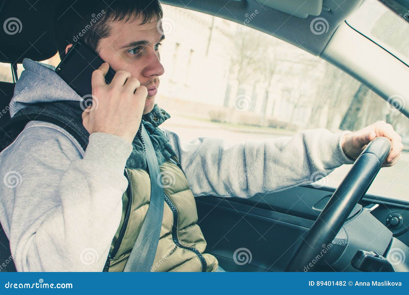 Calling by Driving. Risky Driver Using Phone while Driving Stock Photo ...