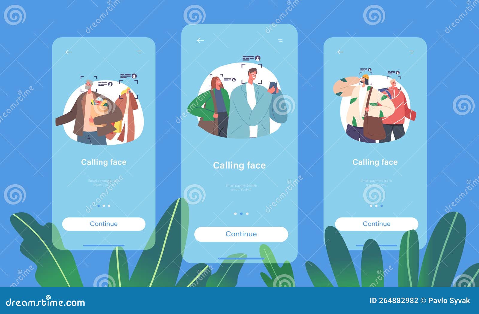 Calling Face Mobile App Page Onboard Screen Template. Characters In ...