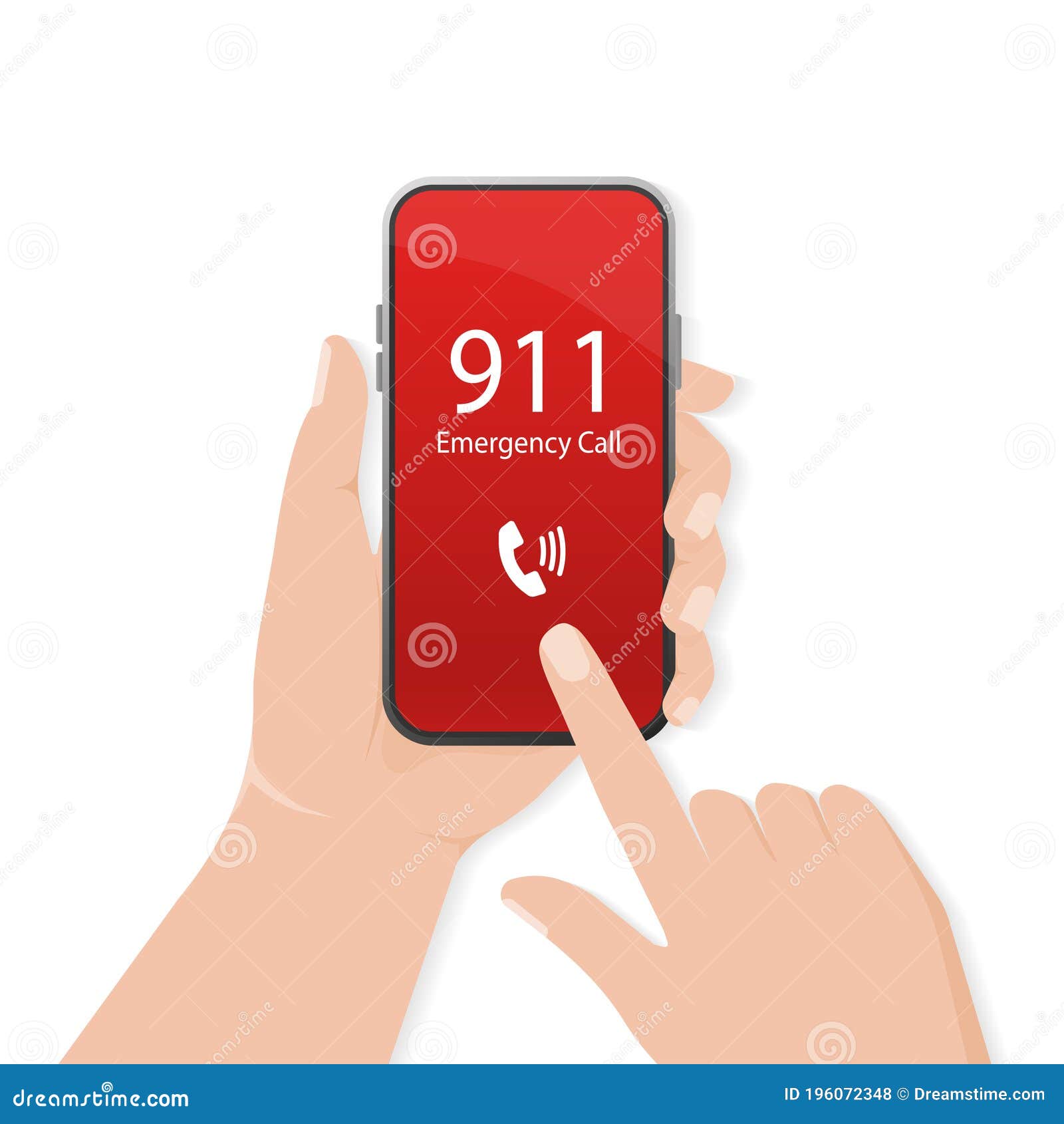 911 Calling in Flat Style. Vector Flat Design. Mobile Phone. Finger ...