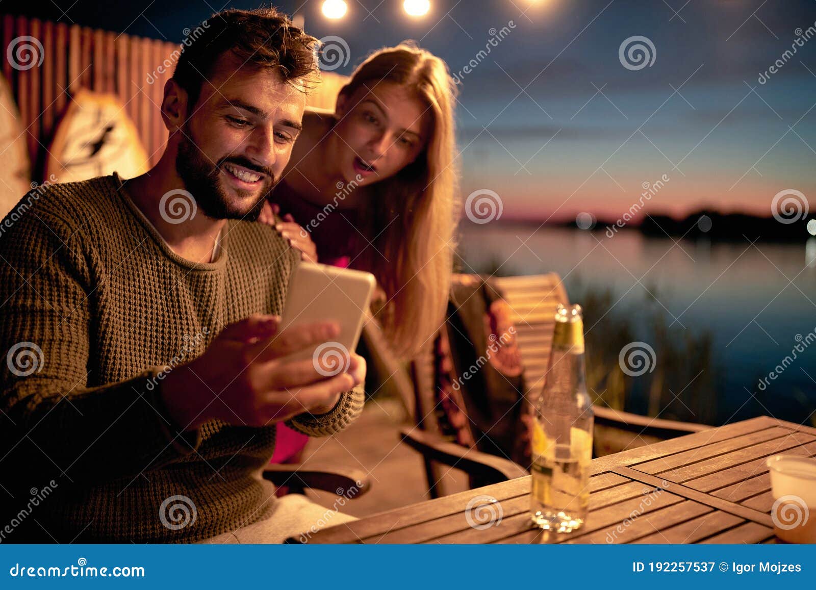 Calling Friends at Party.People Enjoying at Evening Fun Stock Image ...
