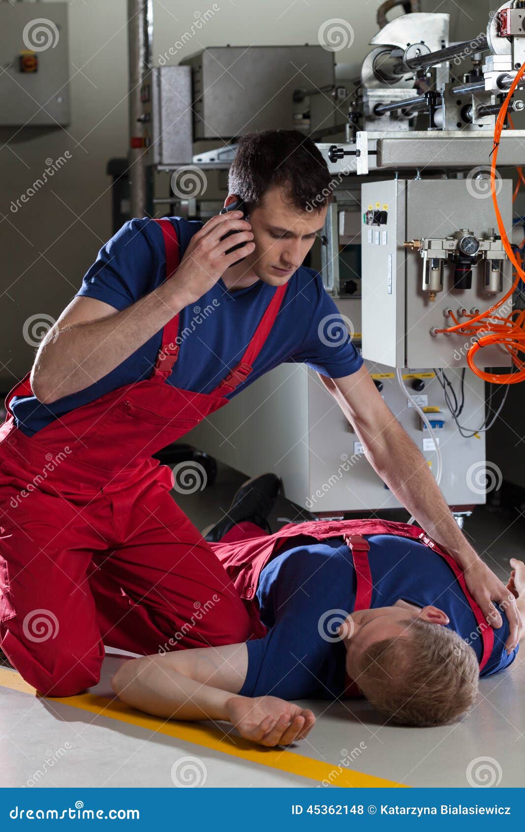 Calling for Help in a Factory Stock Photo - Image of mechanic, health ...