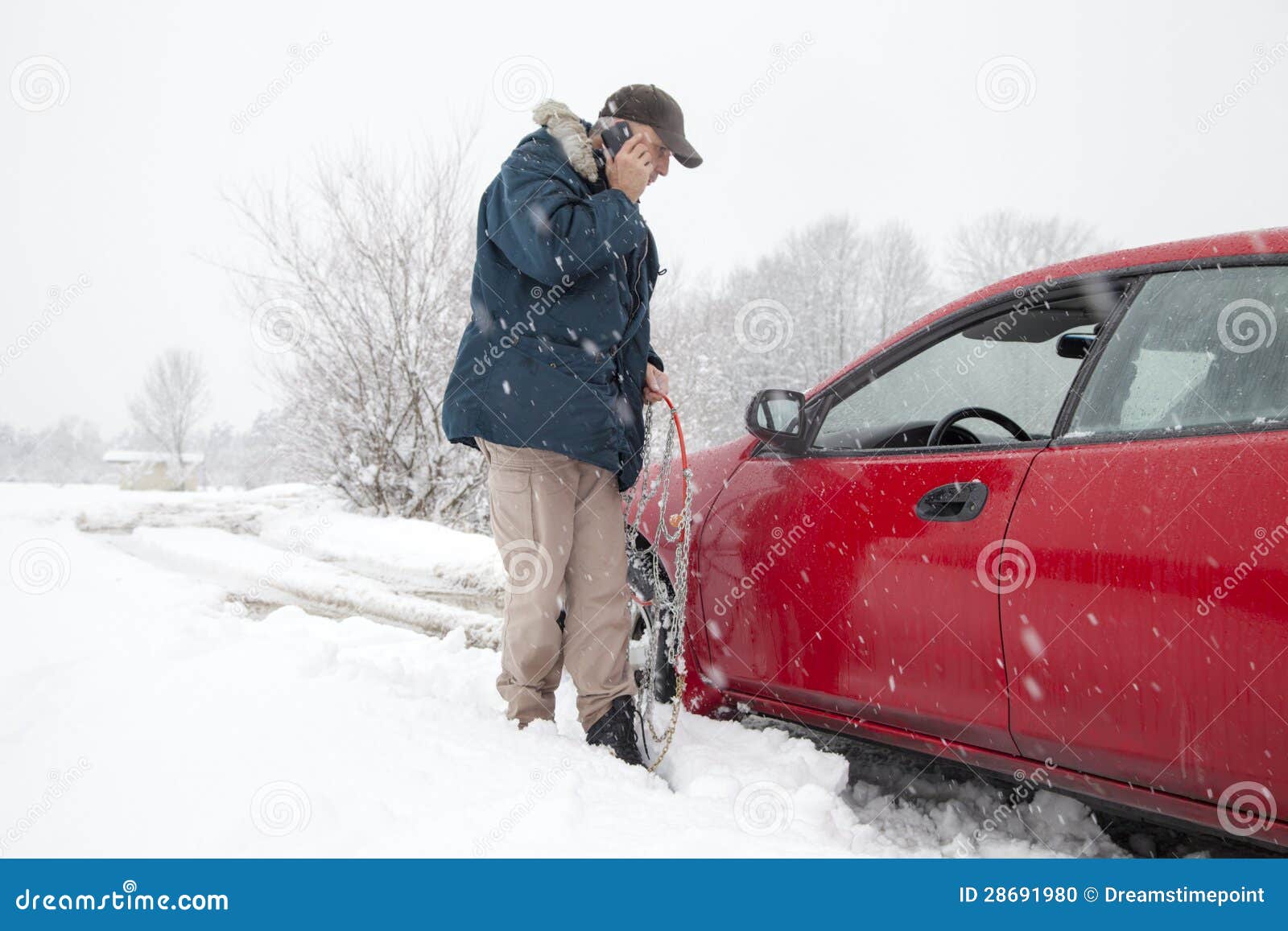 Calling for Help on Winter Day Stock Photo - Image of vehicle, outdoors ...