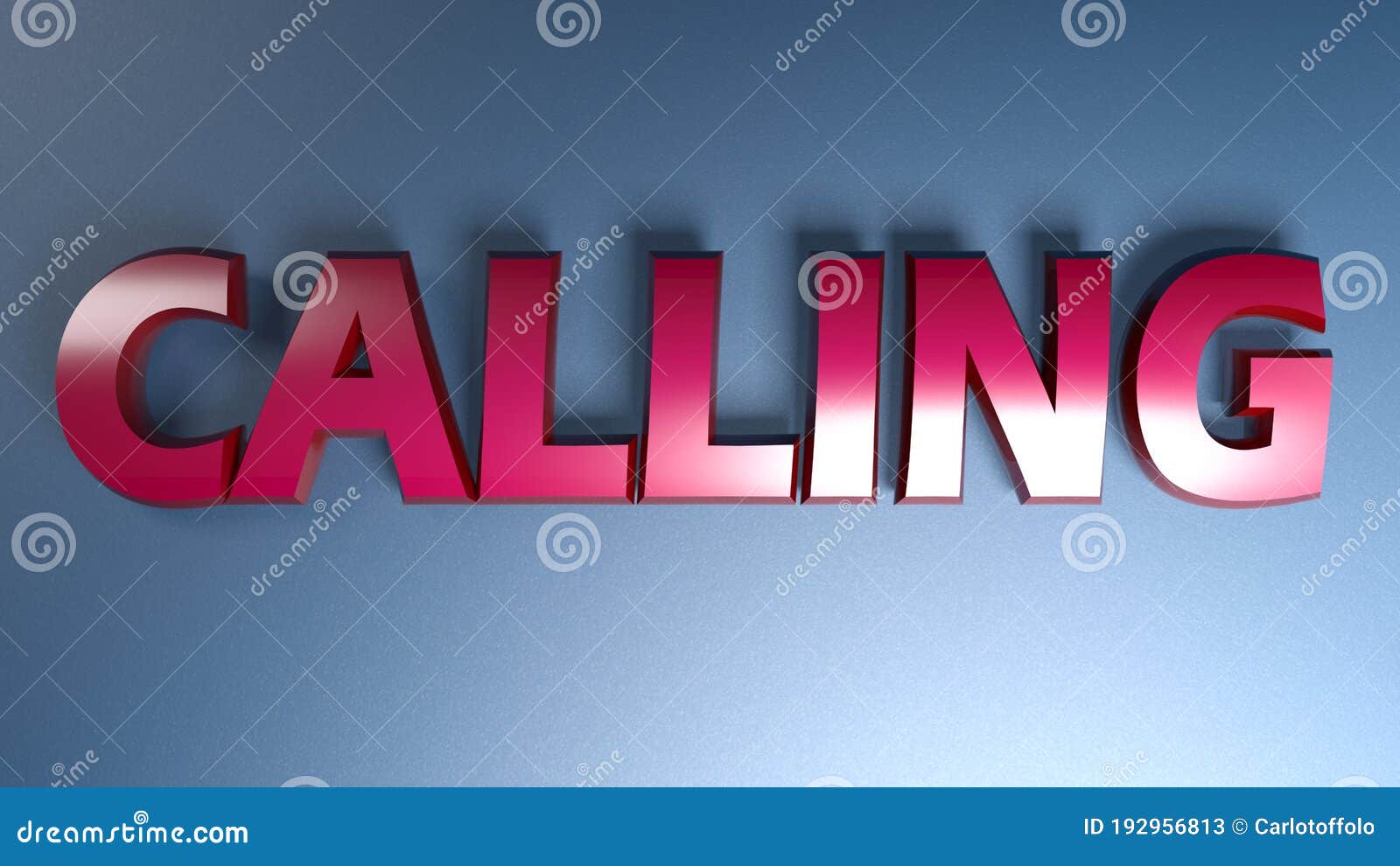 CALLING in Metallic Red Write on a Blue Glossy Surface - 3D Rendering ...