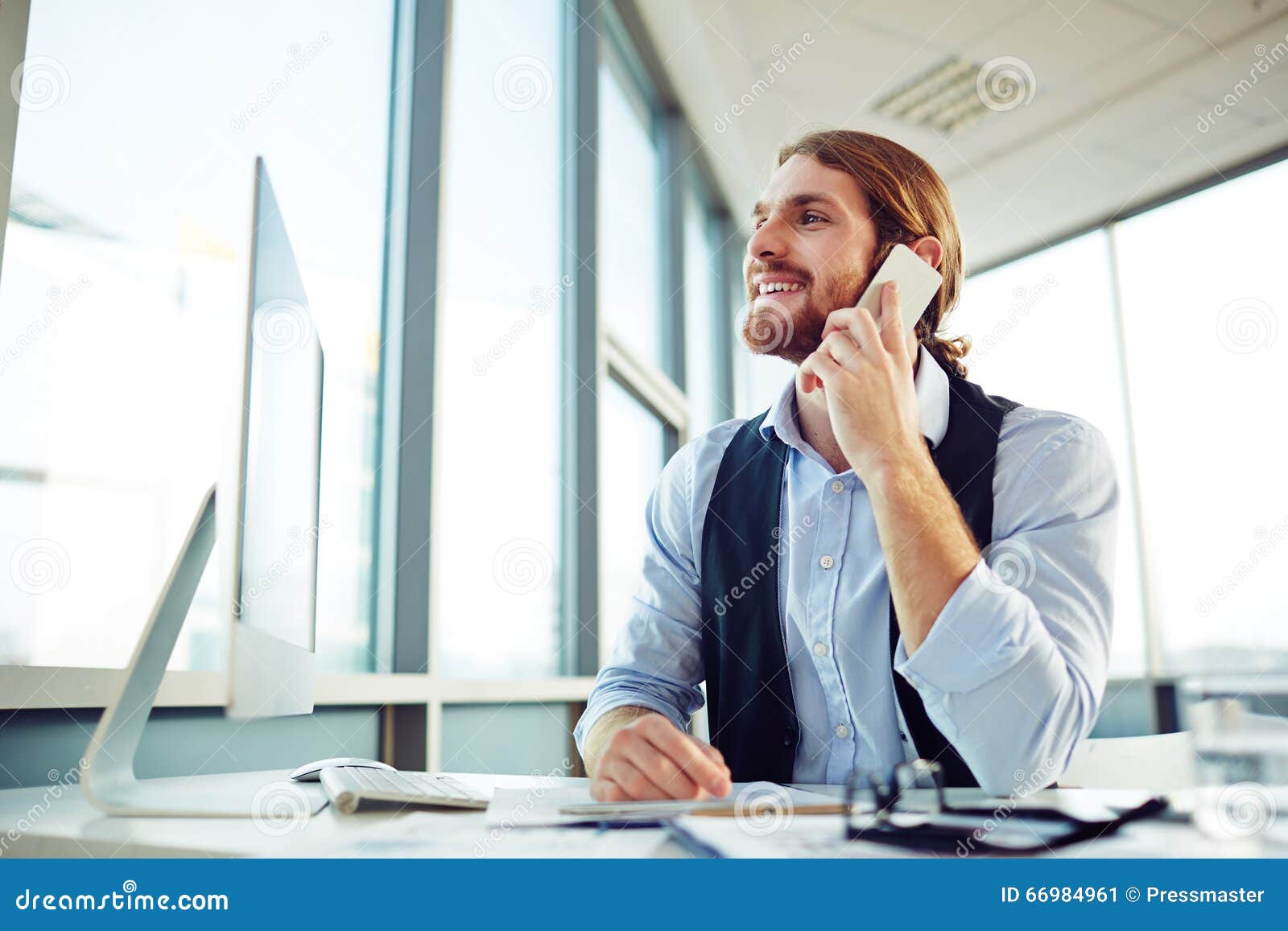 Calling in office stock image. Image of cellphone, happy - 66984961