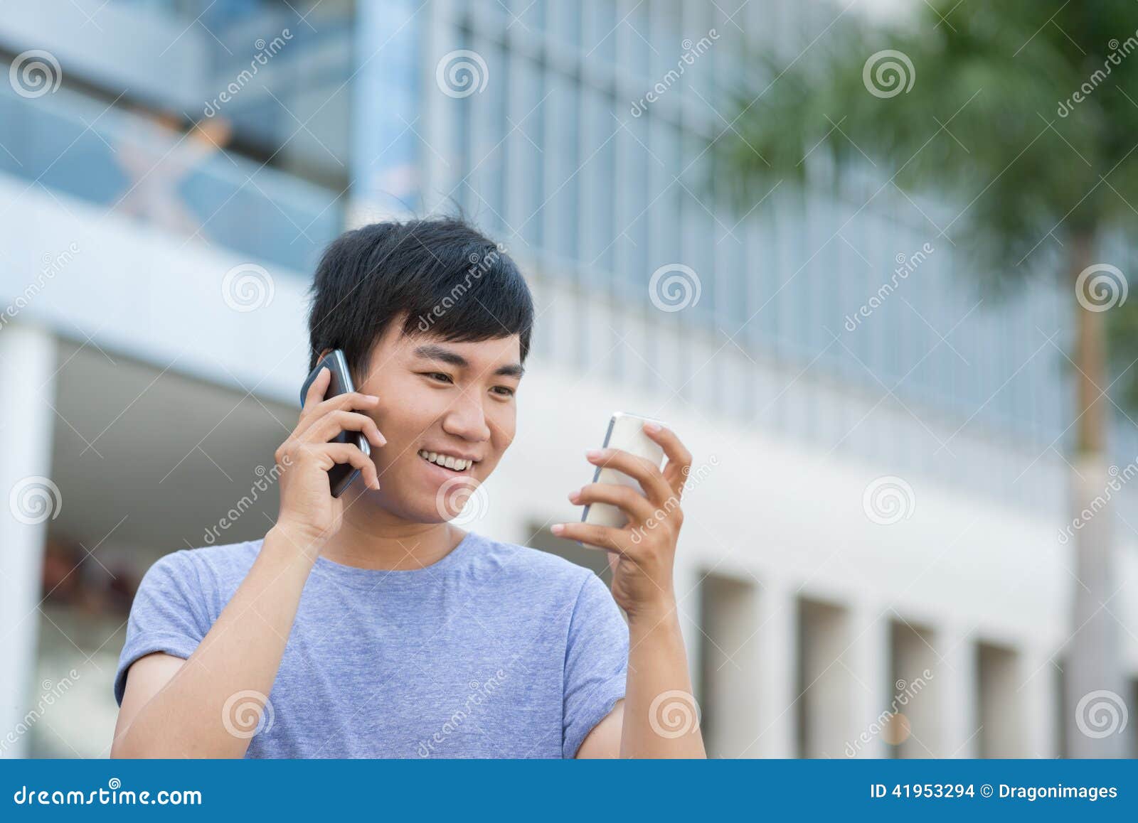 Calling and texting stock photo. Image of glad, portrait - 41953294