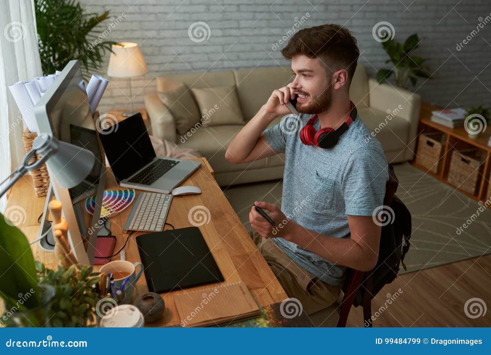 Calling to client stock image. Image of talking, home - 99484799