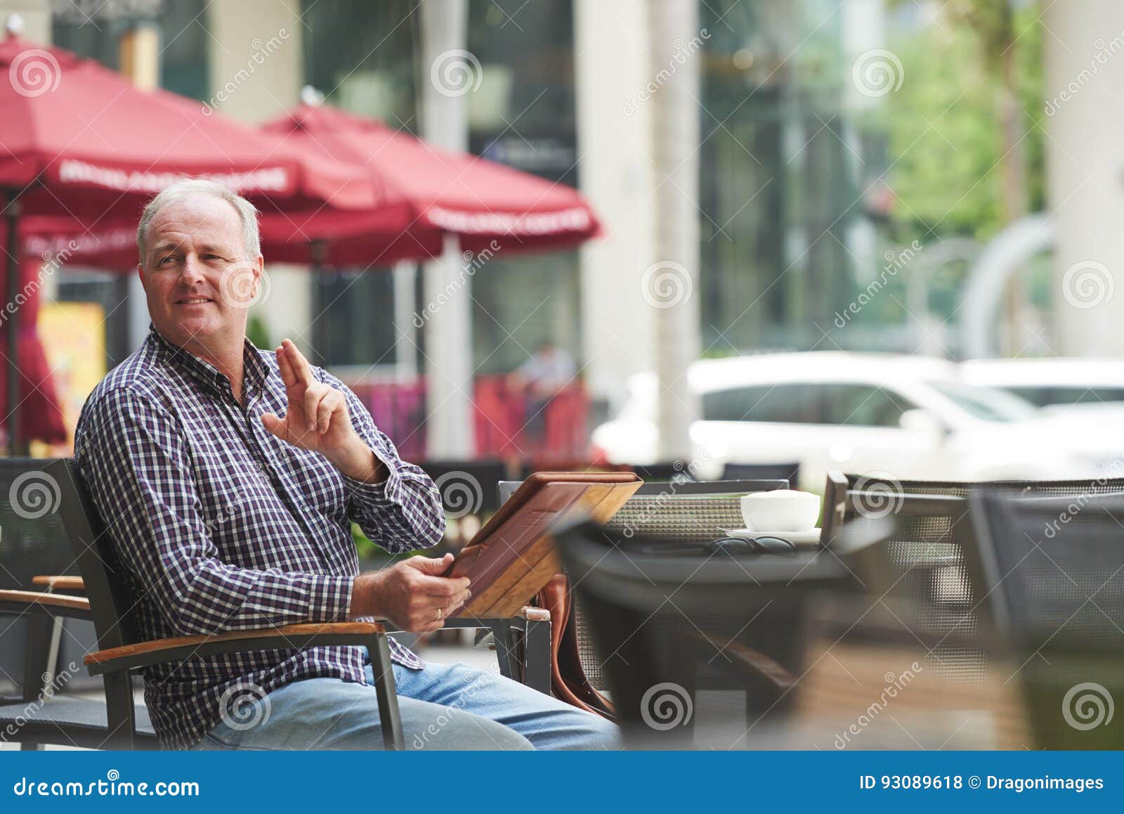Calling for waiter stock photo. Image of menu, cafe, computer - 93089618