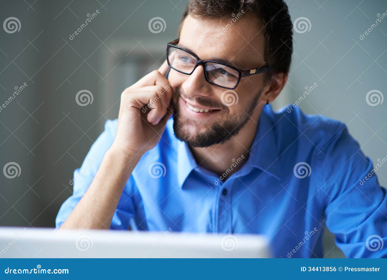 Calling at work stock photo. Image of eyeglasses, face - 34413856