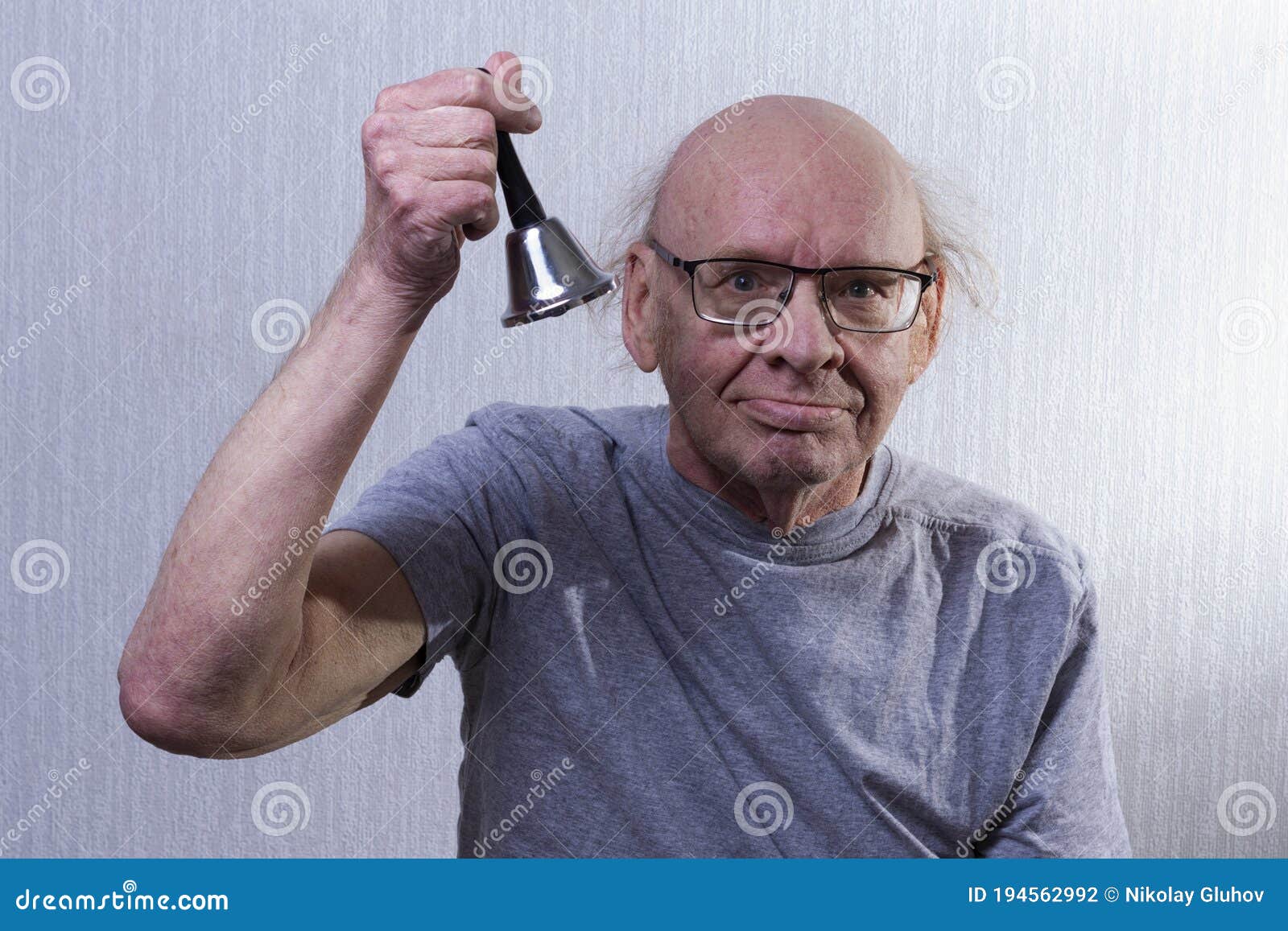 Old Man with a Bell. Calls for Help Helpless Old Man Stock Photo ...