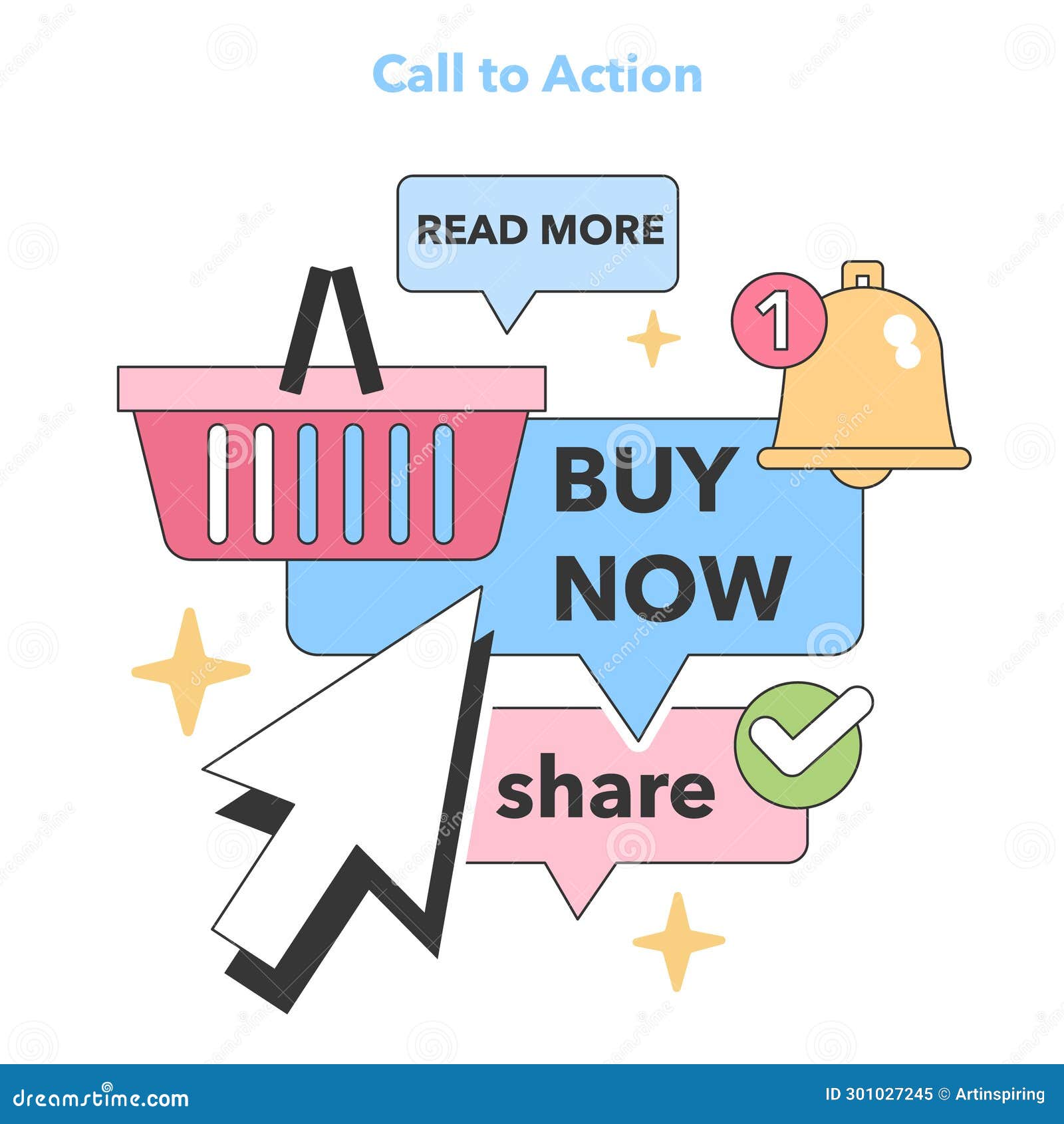 Calls To Action. Flat Vector Illustration Stock Vector - Illustration ...