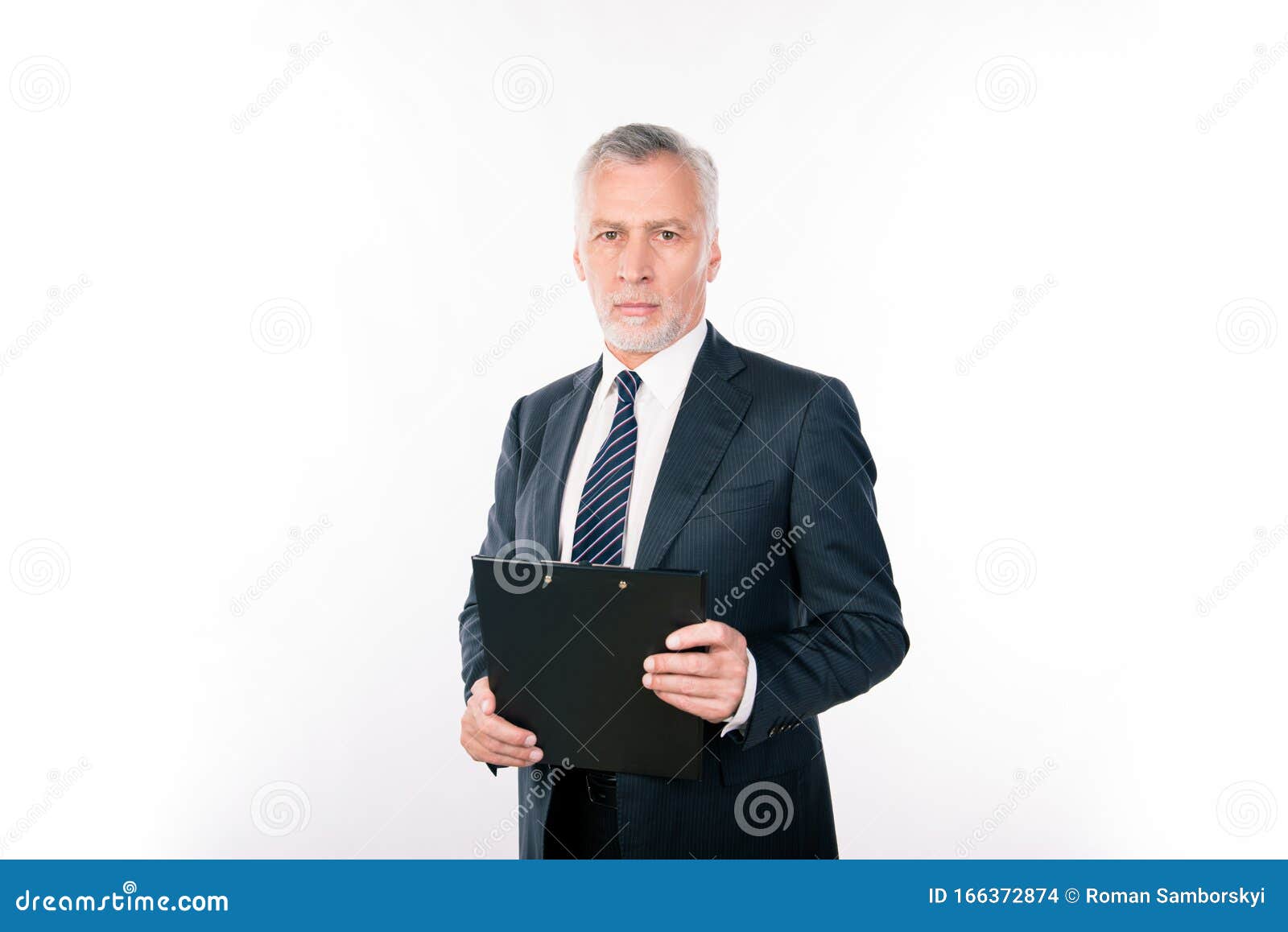 Calm Aged Focused Man Working with Clipboard Stock Photo - Image of ...