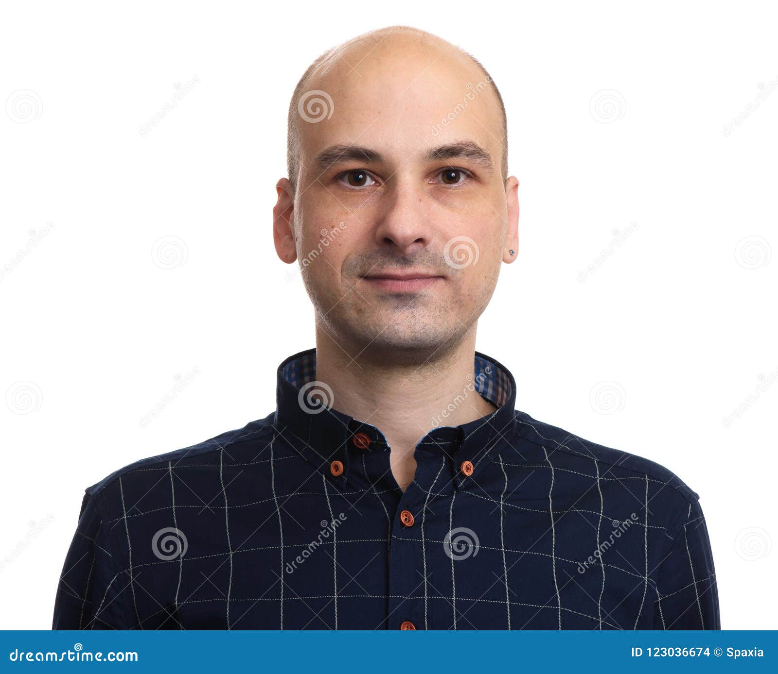 Calm bald man isolated stock photo. Image of smile, bald - 123036674