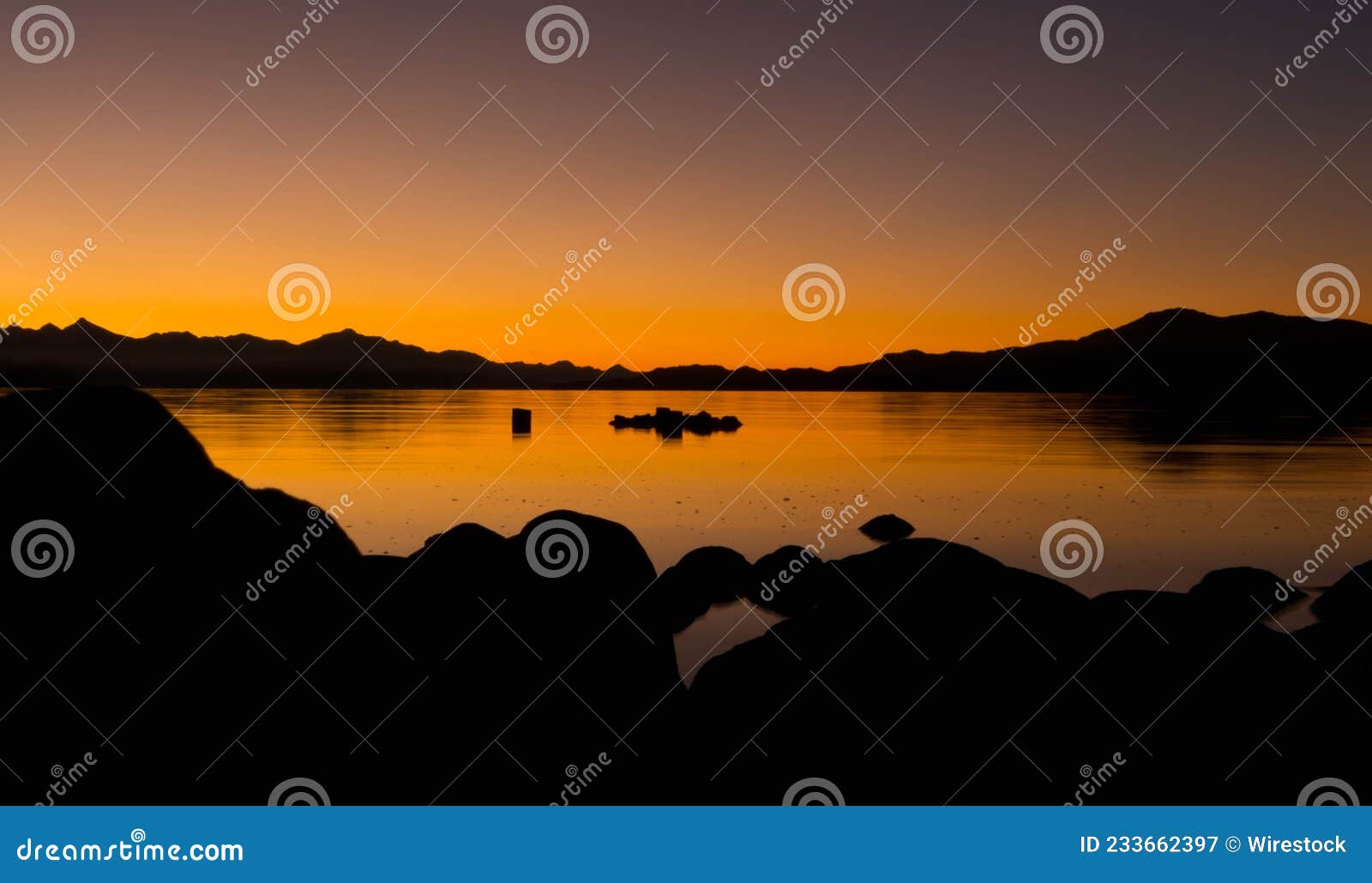 Calm and Beautiful Sea Sunset Behind a Rocks Stock Image - Image of ...