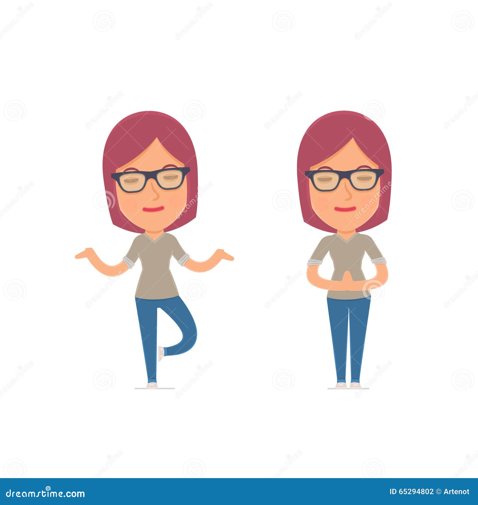 Calm and Blanced Character Girl Designer Does Yoga and Meditates Stock ...