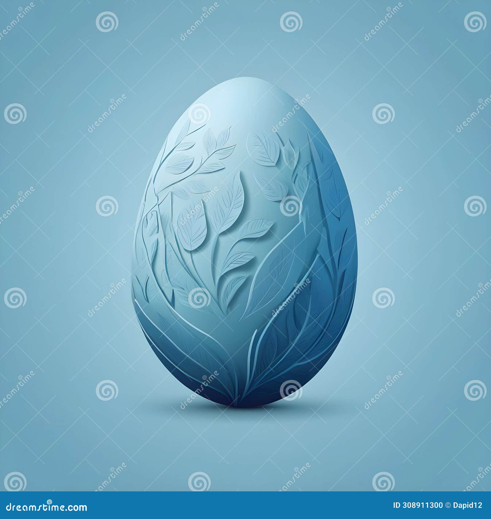 A Calm Blue Easter Egg with Blue Background and Leaves Stock ...