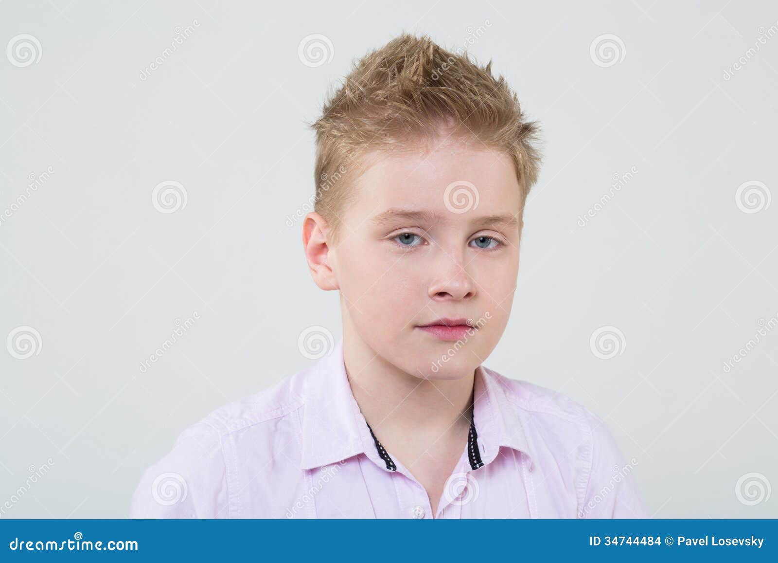 Calm Boy in a Pink Shirt with Ruffled Hair Stock Photo - Image of hair ...