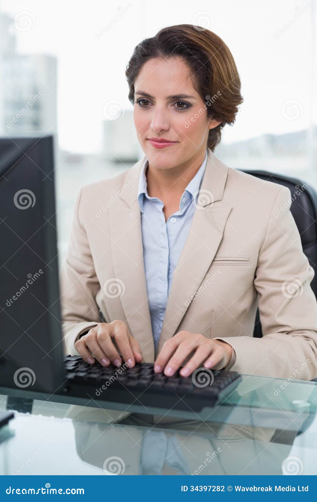 Calm Businesswoman Looking at Computer Stock Photo - Image of women ...