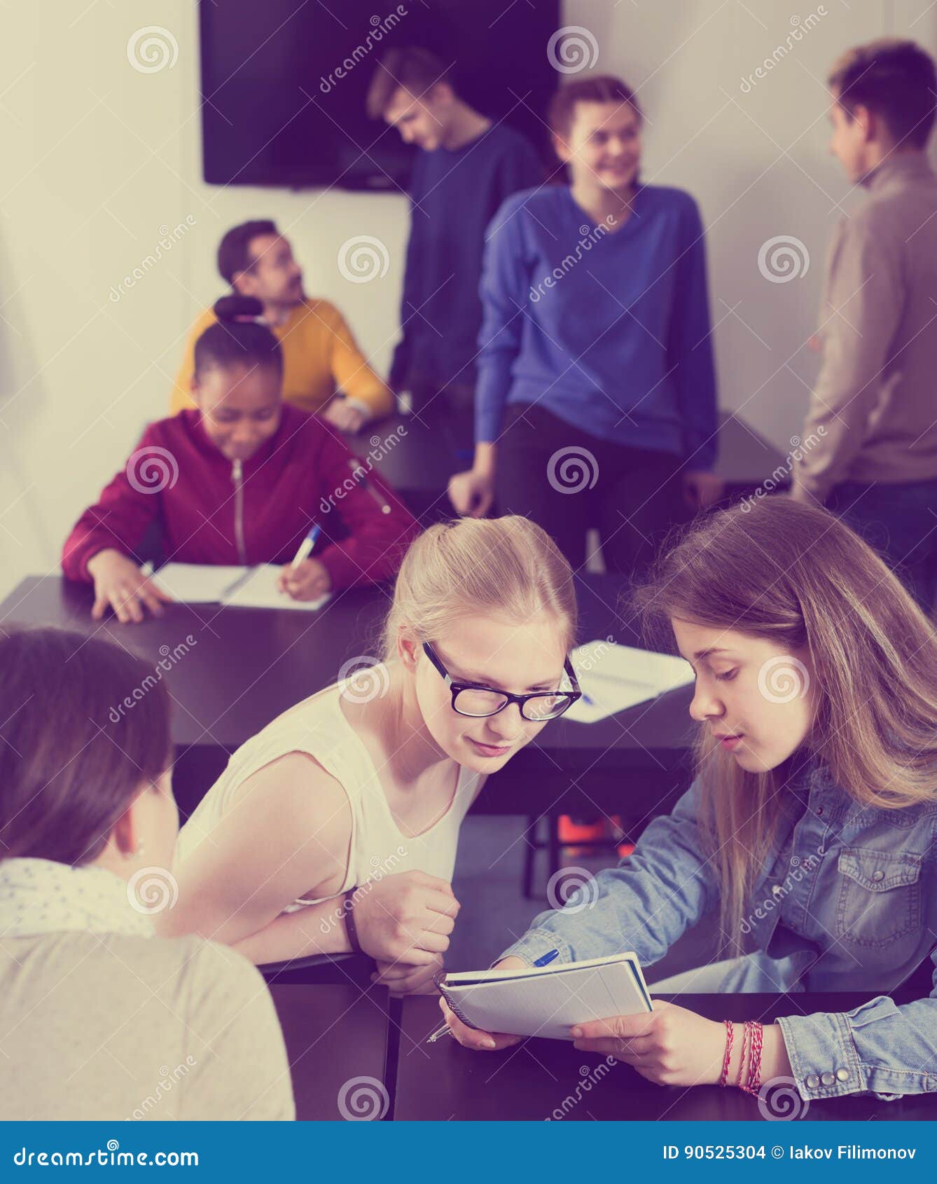 Calm Classmates Having Animated Talks at Break between Classes Stock ...