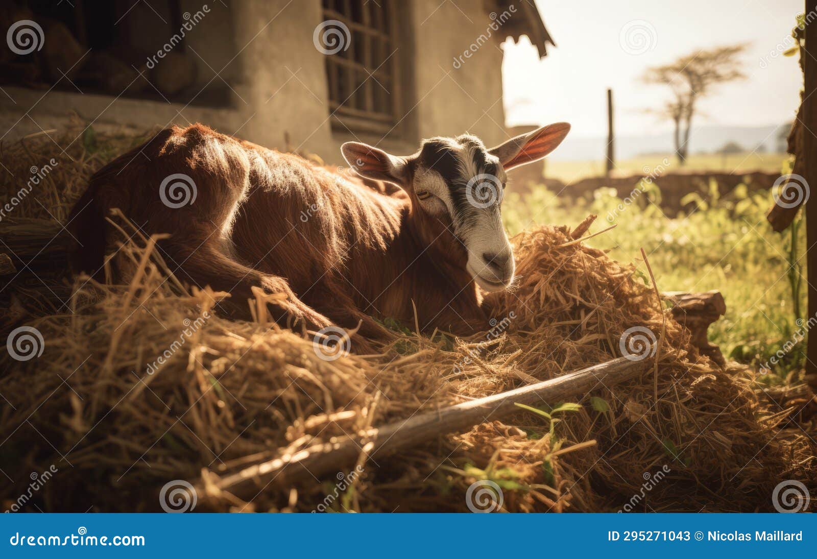 A Calm and Cozy Sleeping Goat Stock Illustration - Illustration of ...