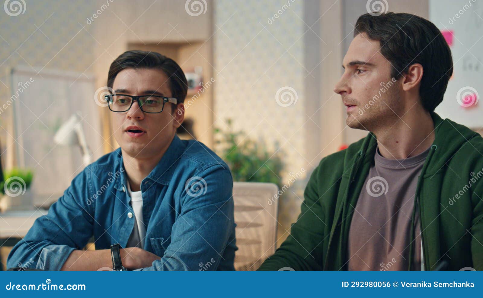 Calm Creators Looking Computer Screen at Office Room. Partners Working ...