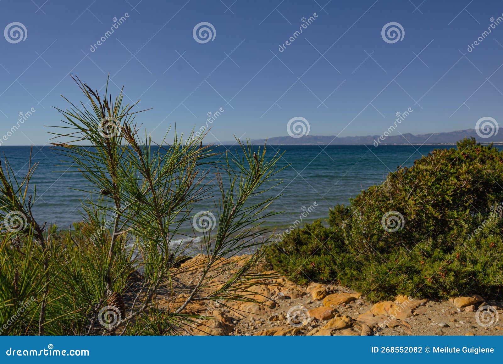 Calm Day with Nice Views at Sea and Mountain at Horizon Stock Photo ...