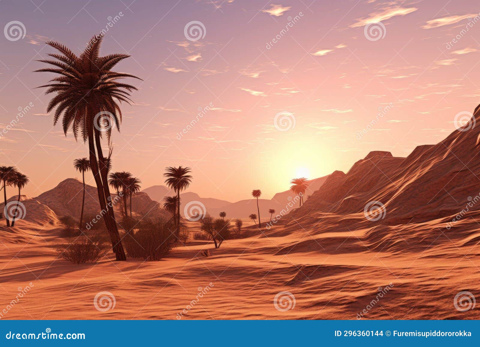 Calm Desert View with Palm Trees Stock Illustration - Illustration of ...