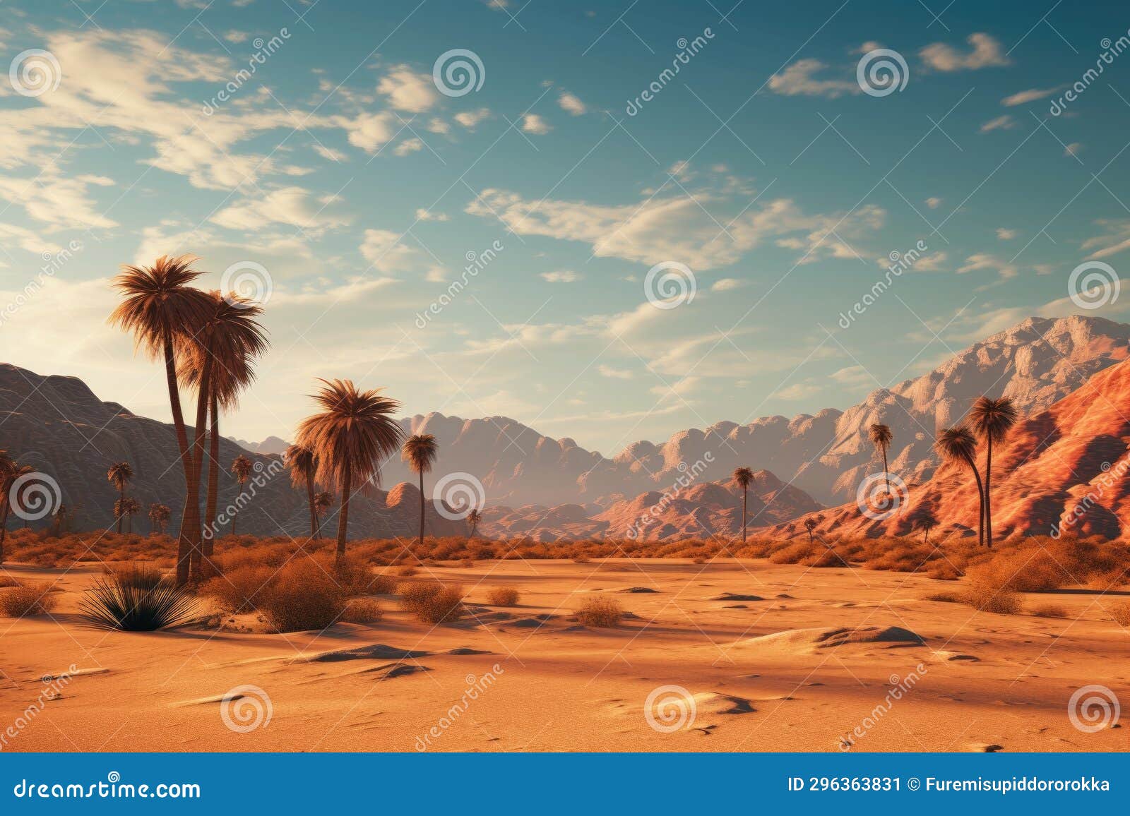 Calm Desert View with Palm Trees Stock Illustration - Illustration of ...