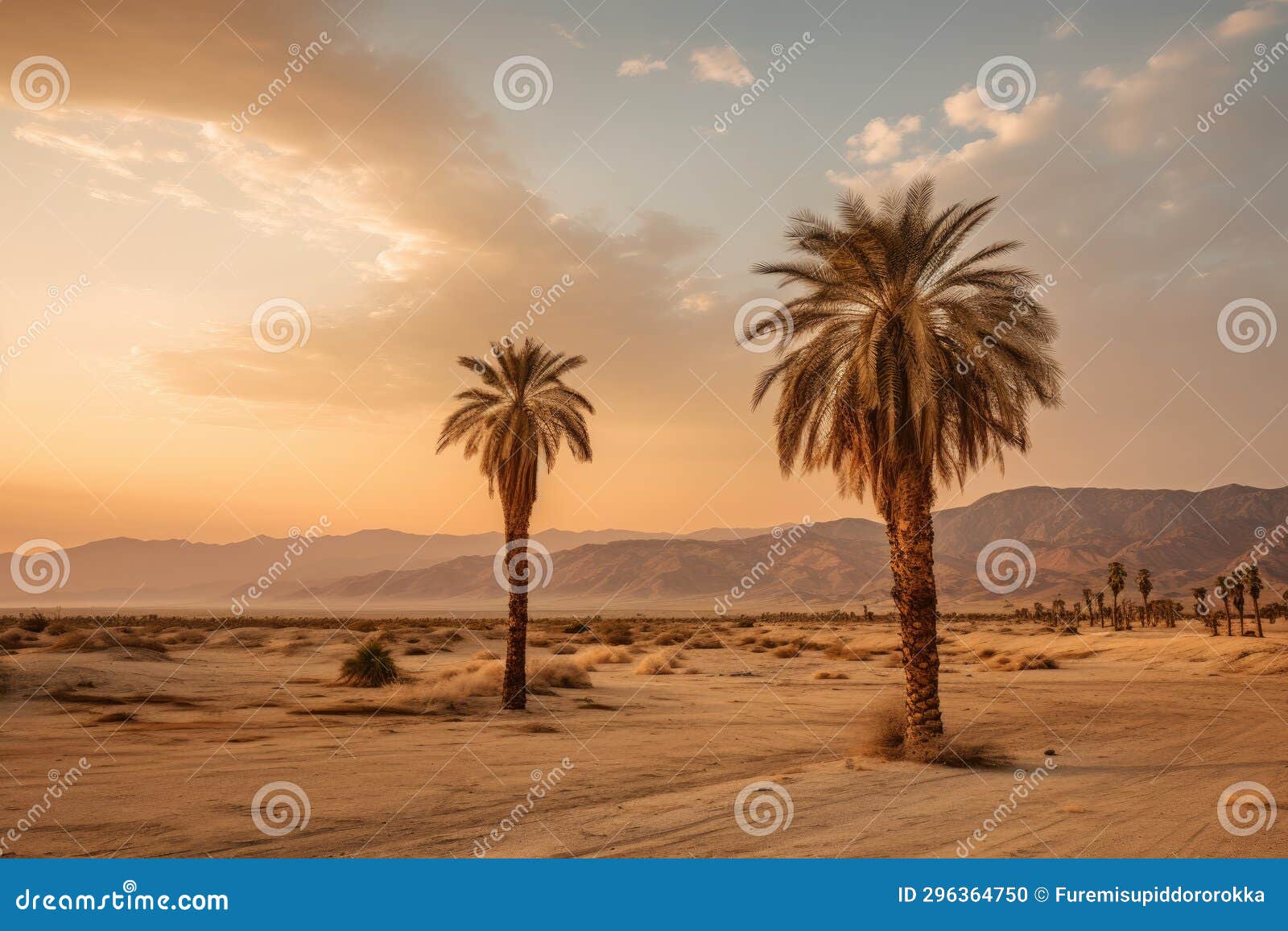 Calm Desert View with Palm Trees Stock Illustration - Illustration of ...