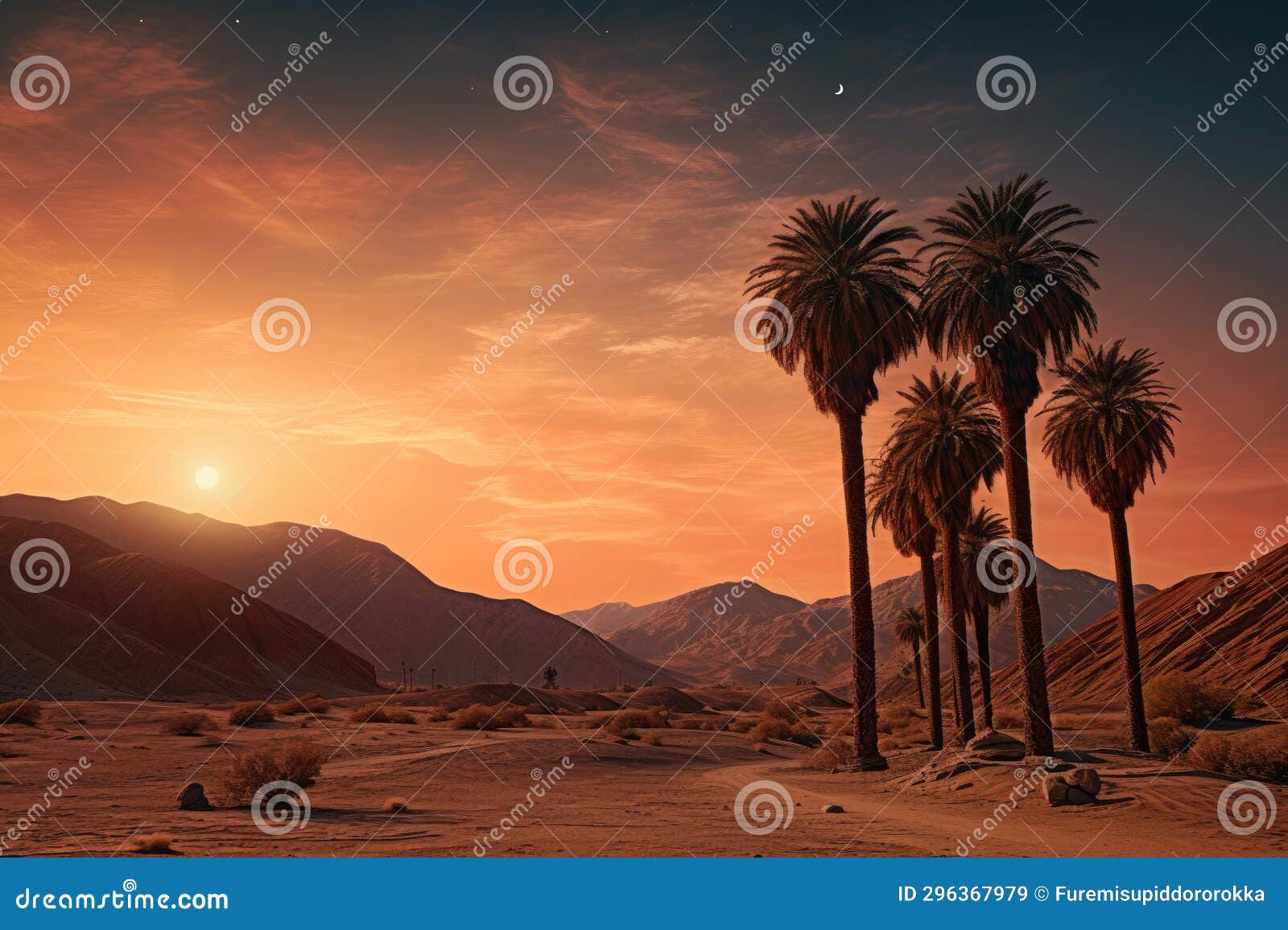 Calm Desert View with Palm Trees Stock Illustration - Illustration of ...