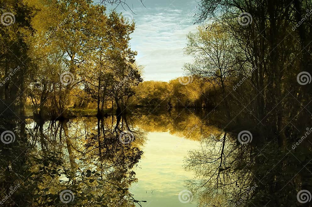 Calm fall landscape stock photo. Image of leaf, reflection - 3164742