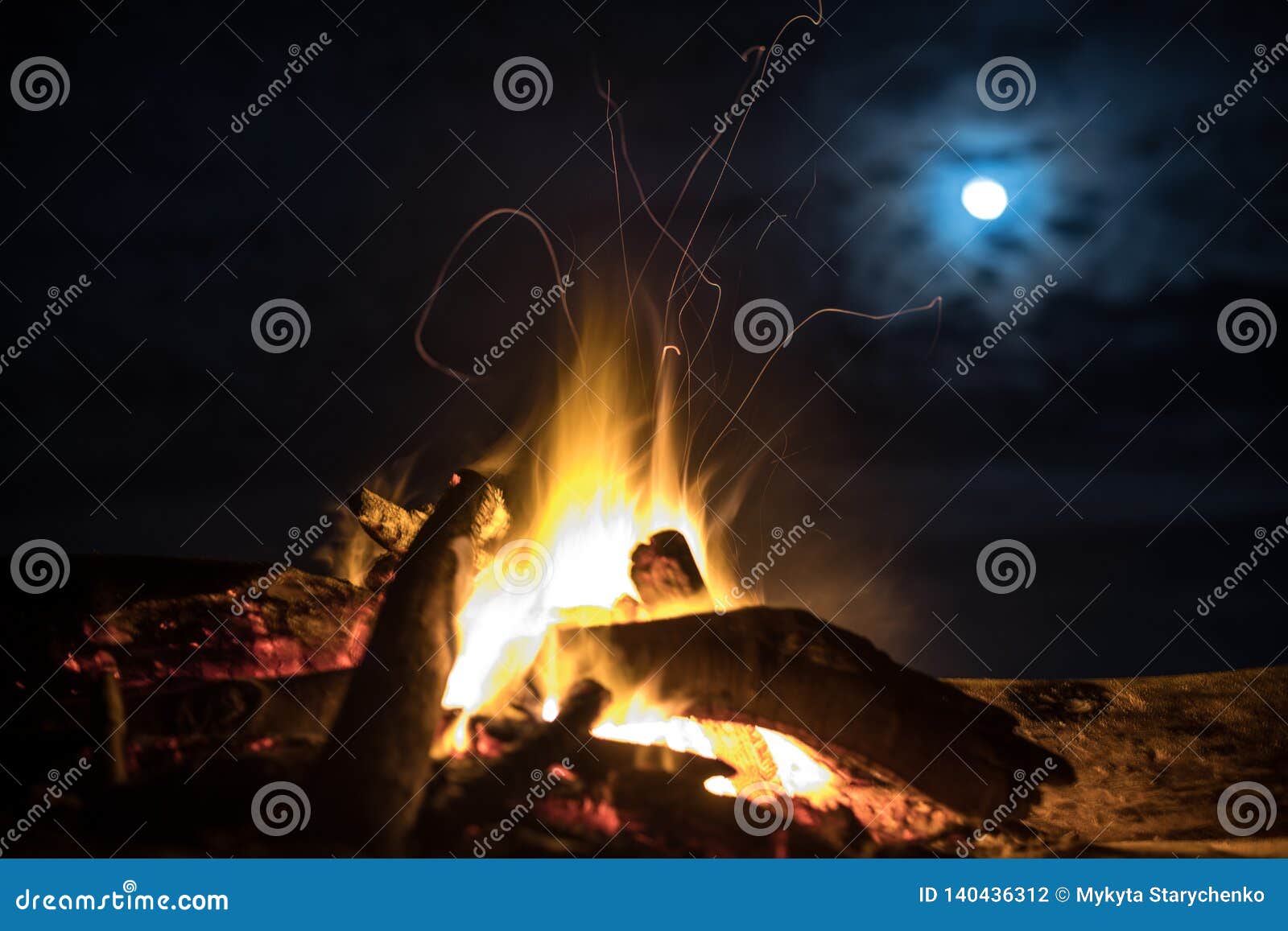 Calm Fire on the Beach Under Moon Light. Stock Photo - Image of ...