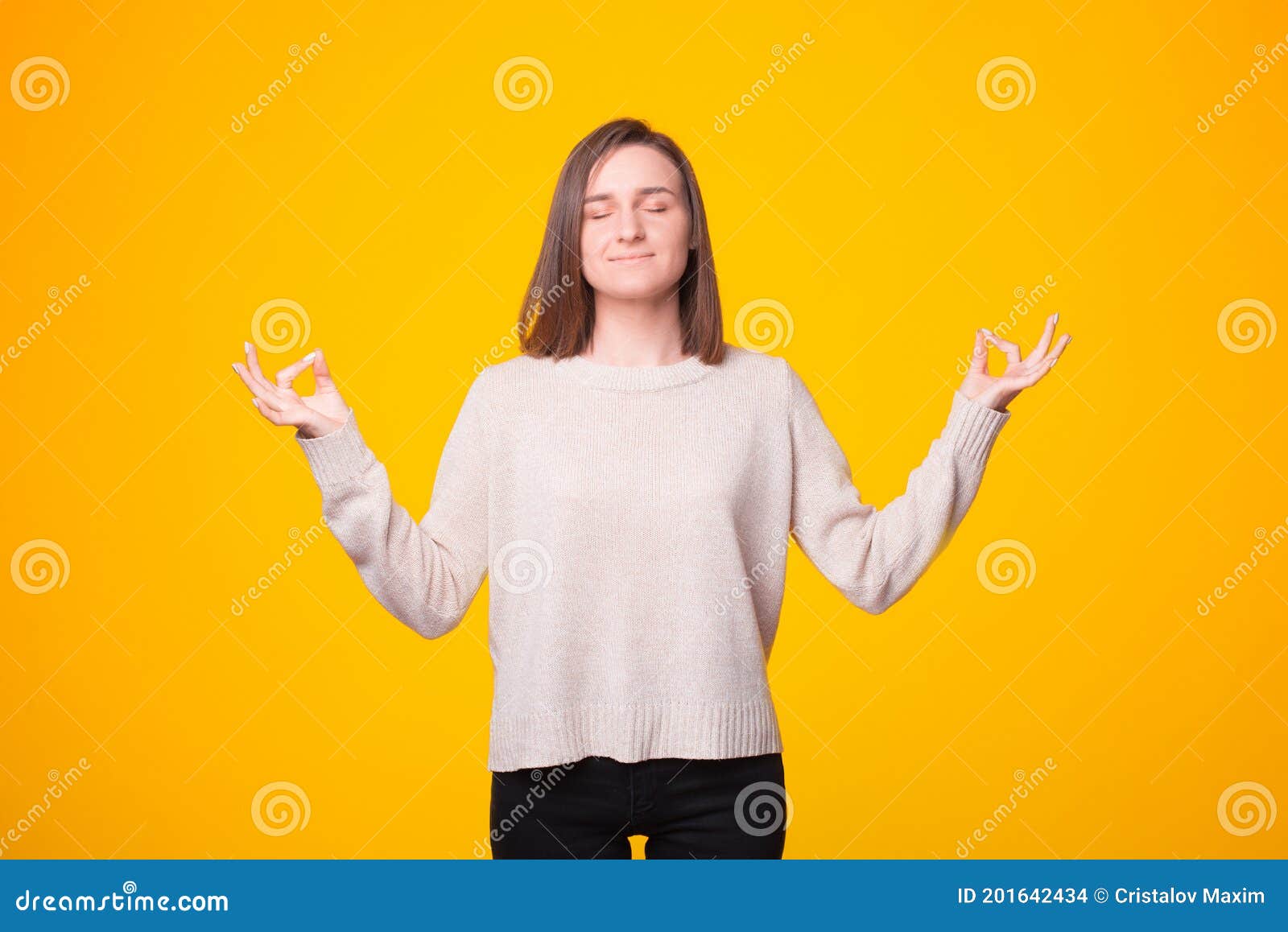 A Calm Happy Woman is Sitting in a Zen Posture Stock Photo - Image of ...